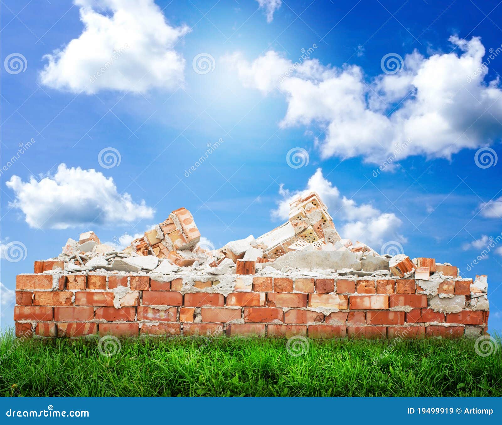 Broken Brick Wall with Landscape Stock Image - Image of building ...