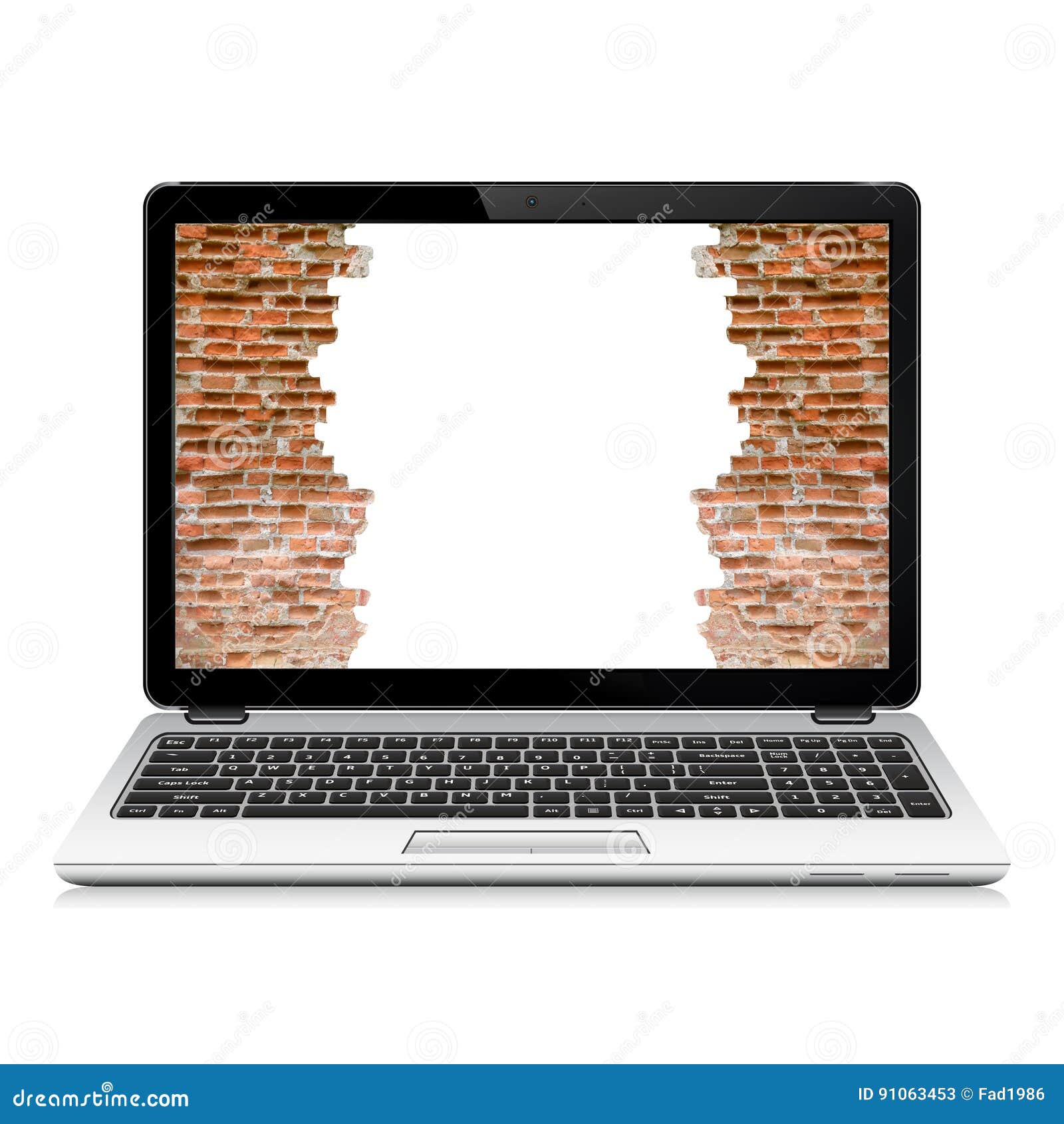 Broken Brick Wall on Laptop Screen Stock Image - Image of privacy ...