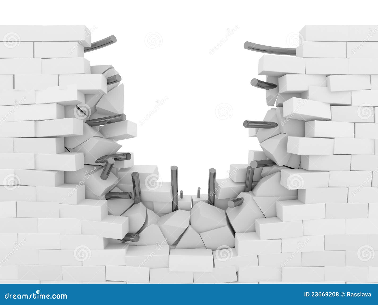 Broken Brick Wall with Metal Rods Stock Illustration - Illustration of ...