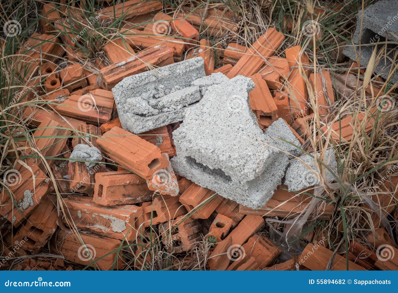 Broken bricks on ground stock photo. Image of building - 55894682
