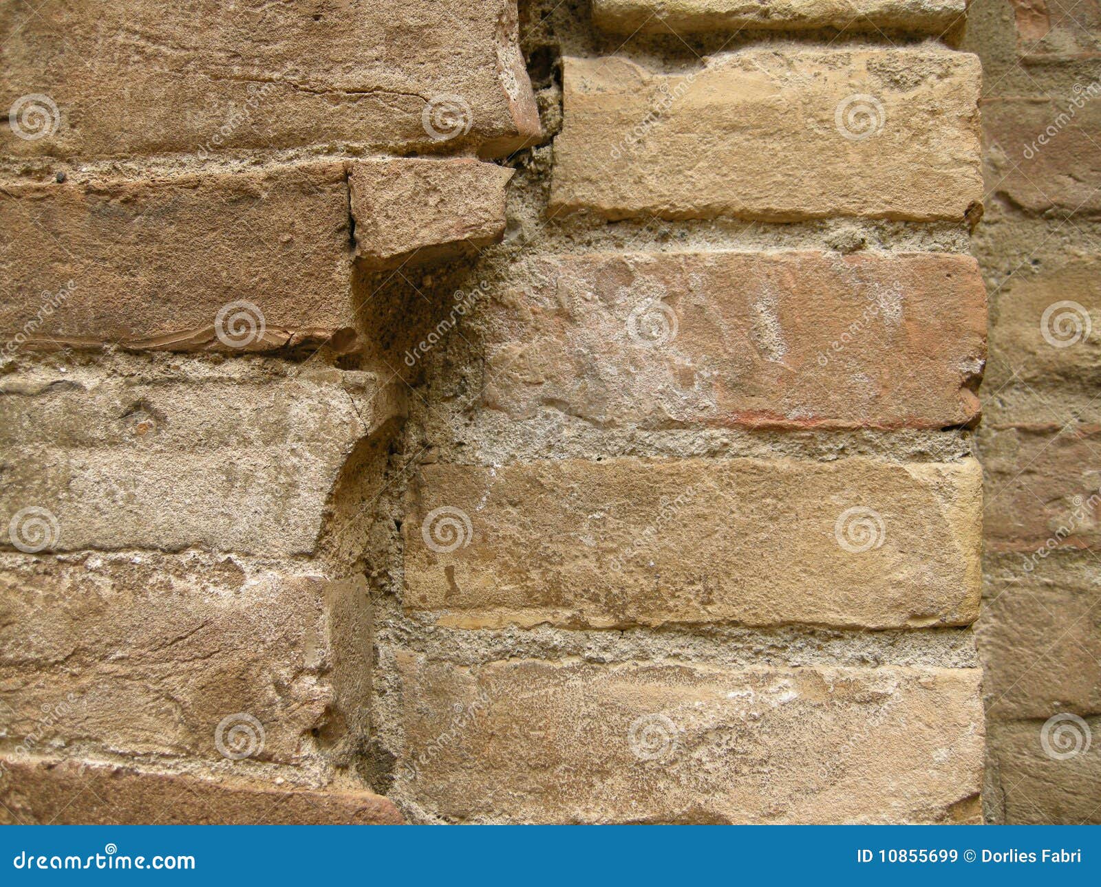 Broken bricks in old wall stock image. Image of broken - 10855699