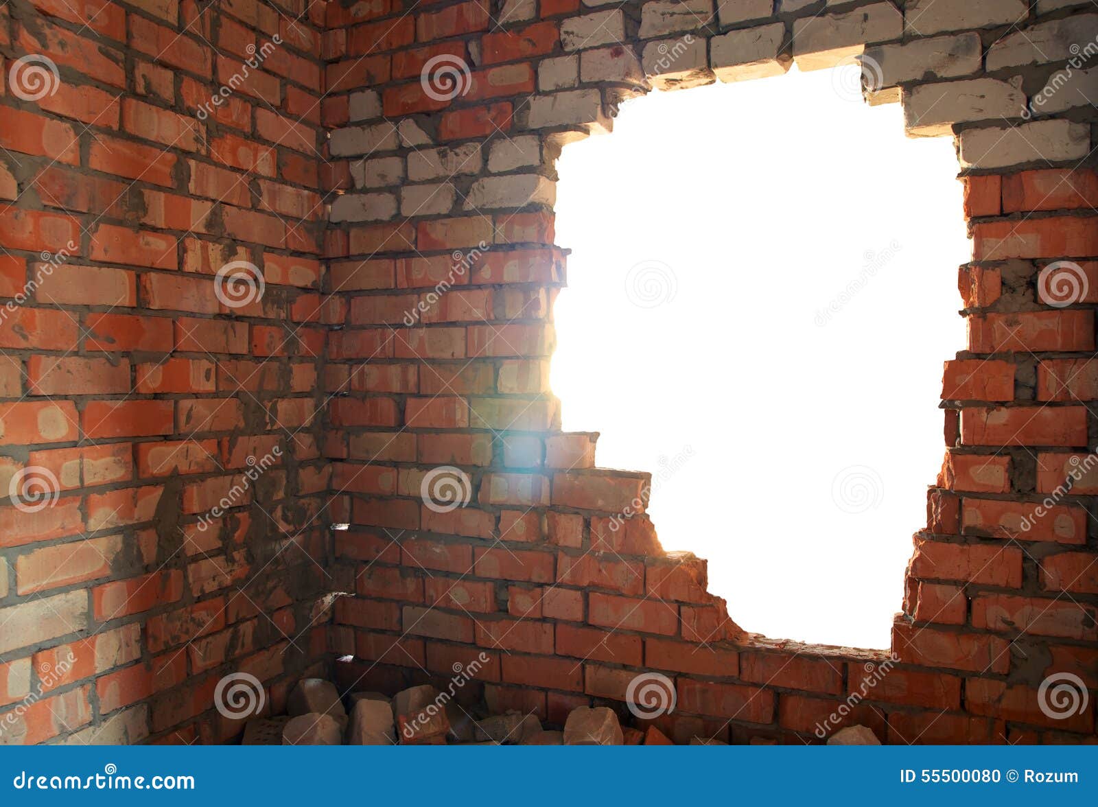 Broken bricks wall stock photo. Image of construction - 55500080