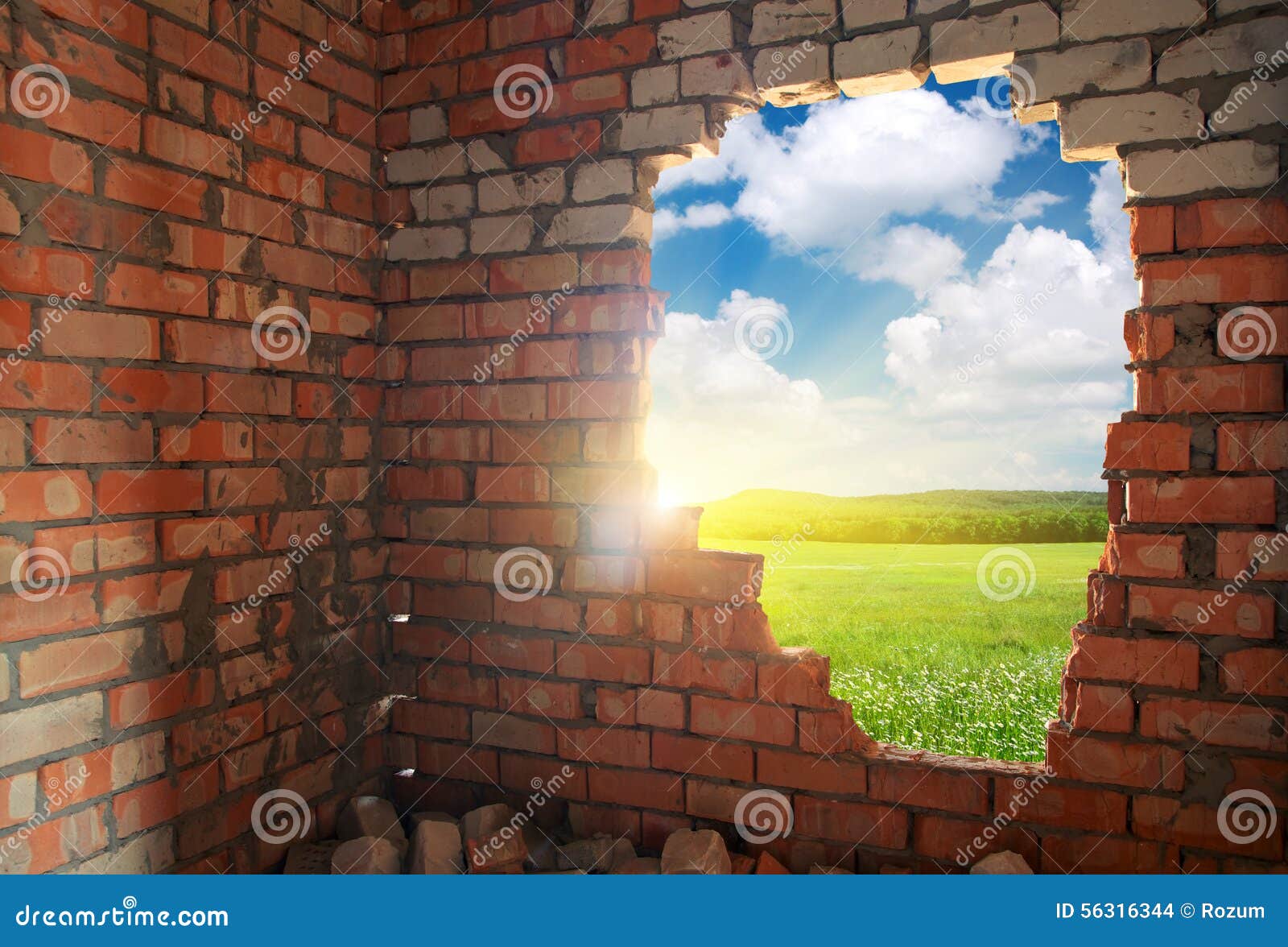 Broken bricks wall stock photo. Image of architecture - 56316344