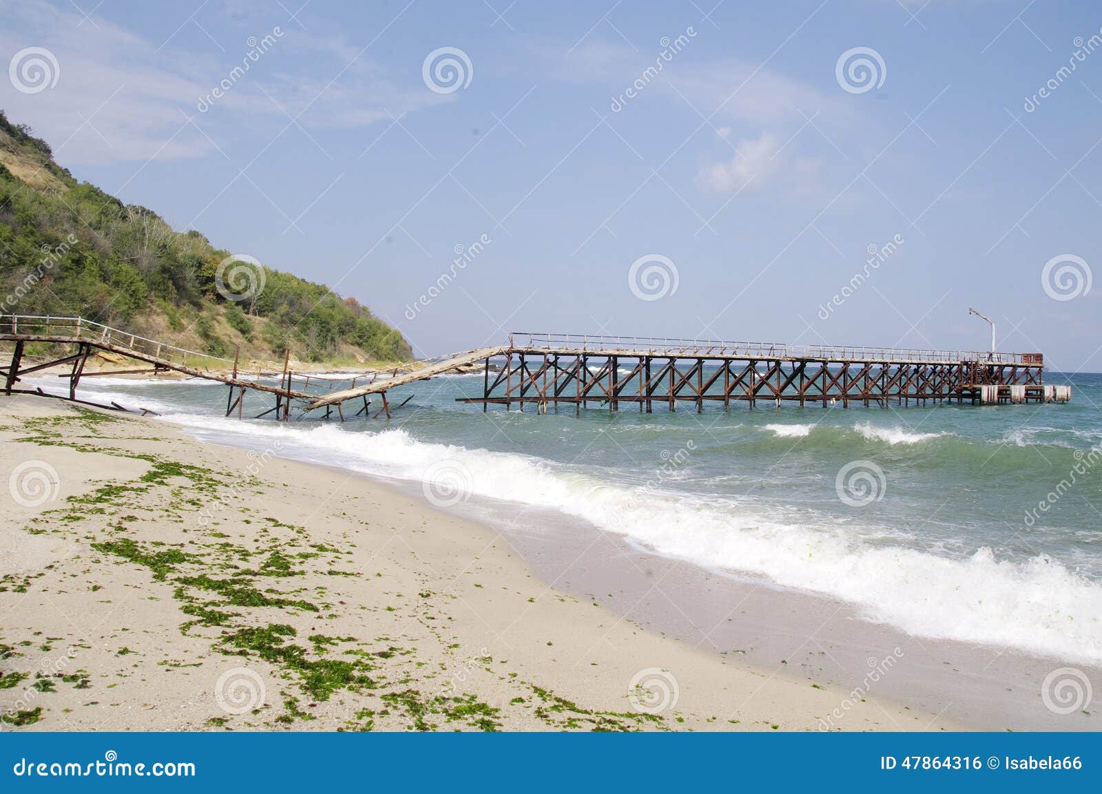 Broken bridge on beach stock photo. Image of bridge, empty - 47864316