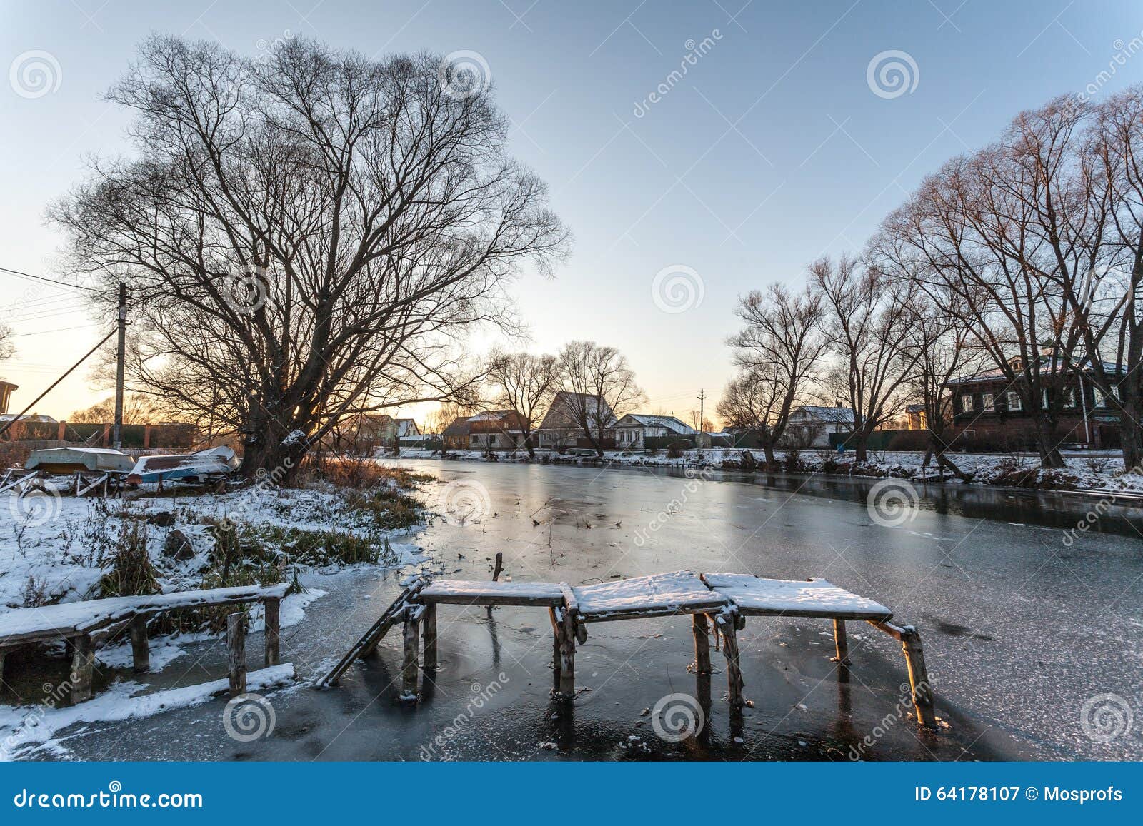 The broken bridge in snow stock image. Image of winter - 64178107
