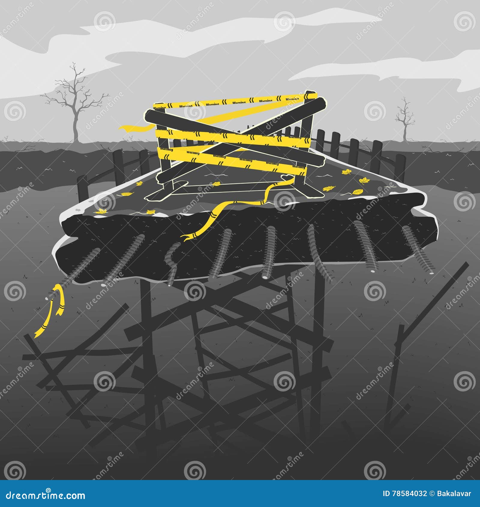 Broken Bridge Vector Illustration Stock Vector - Illustration of ...