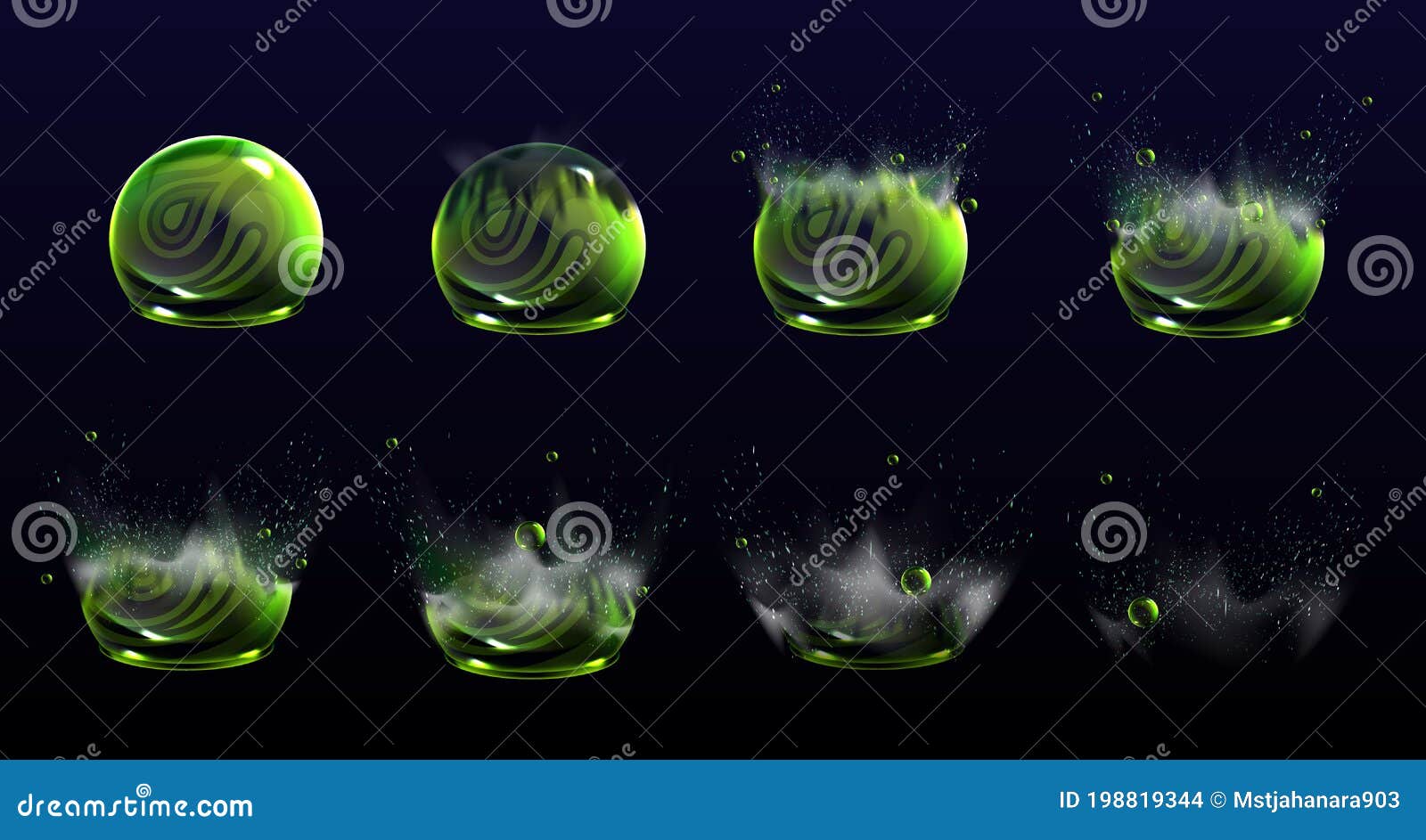Broken Bubble Shields Explosion Animation Stages Stock Vector ...