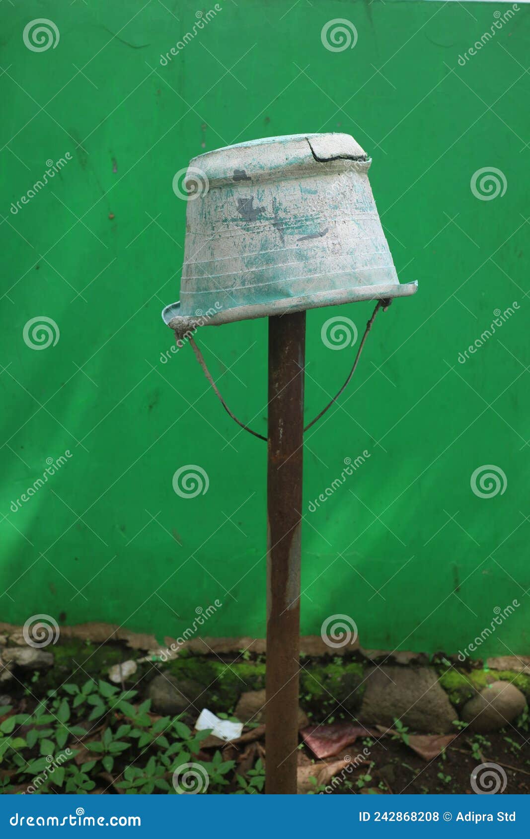 Broken Bucket Placed on Iron Pipe Stock Photo - Image of female ...