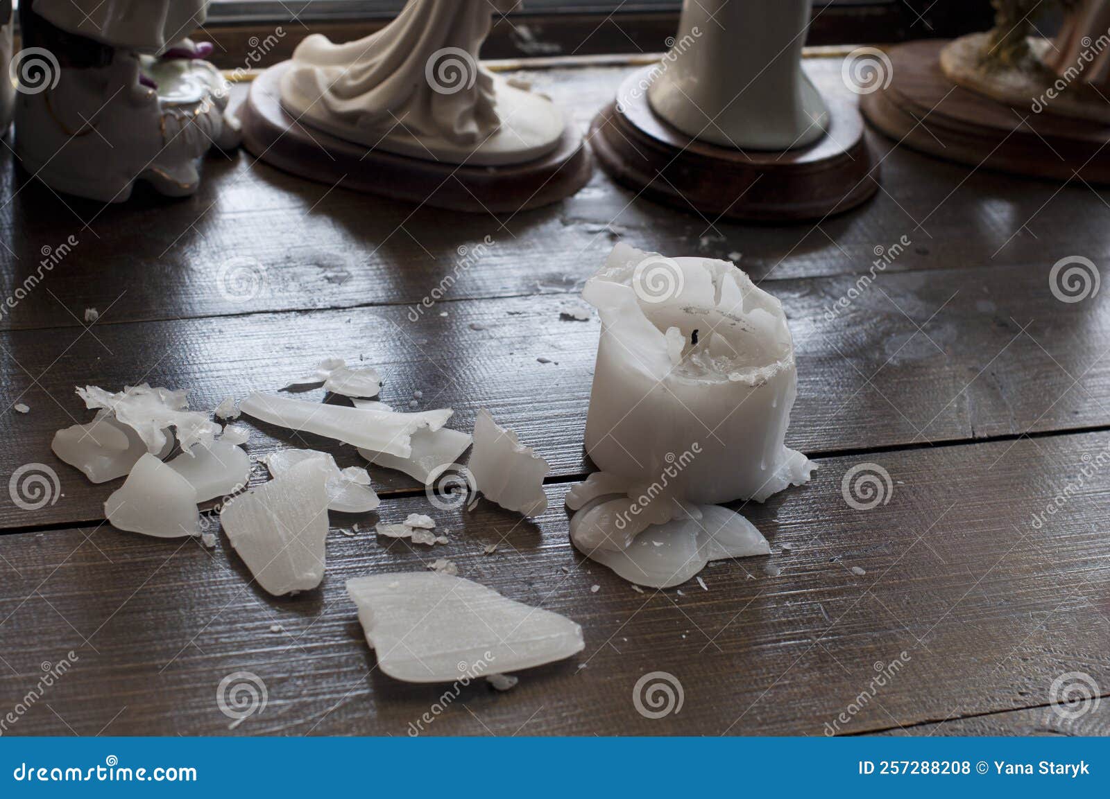 Broken and burning candle stock photo. Image of decorative - 257288208