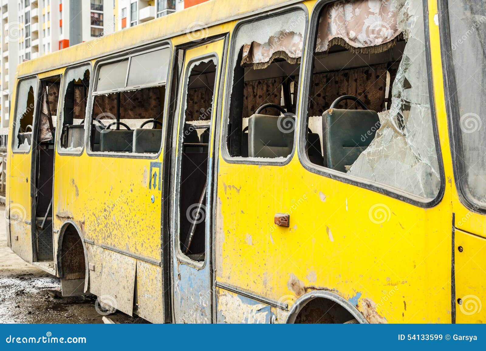 Broken bus stock image. Image of crash, front, crushed - 54133599