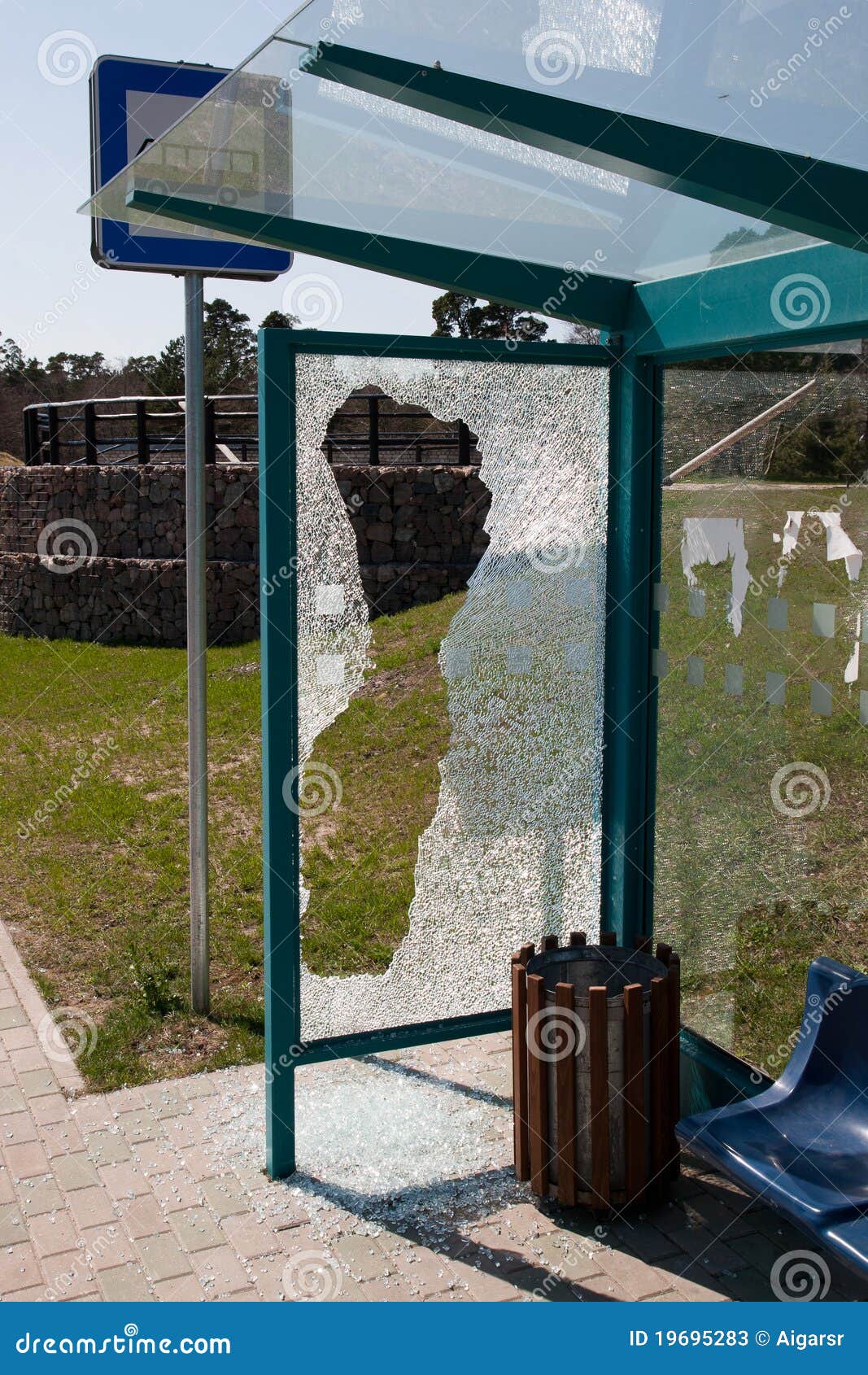 Broken bus stop. stock image. Image of crime, destruction - 19695283