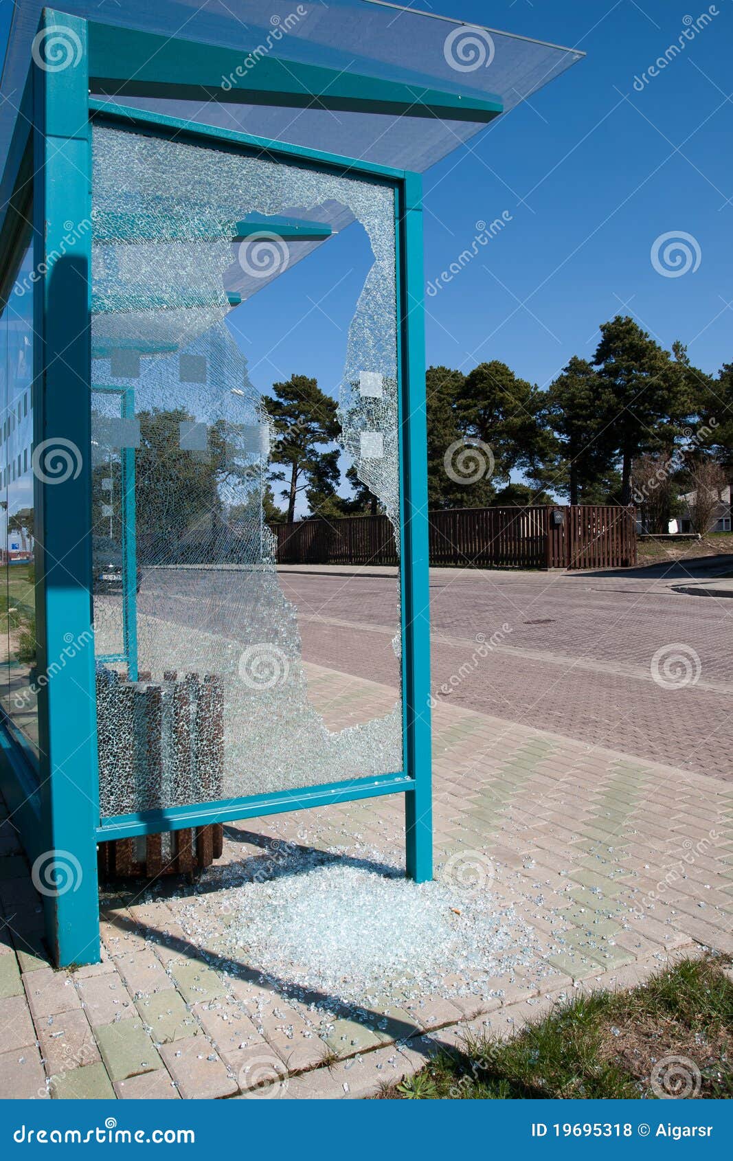 Broken bus stop. stock photo. Image of crime, destroy - 19695318