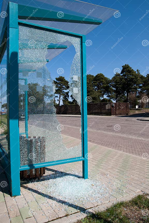 Broken bus stop. stock photo. Image of crime, destroy - 19695318