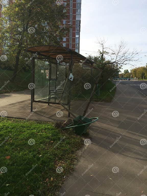 Broken bus stop stock image. Image of safe, shattered - 89412825