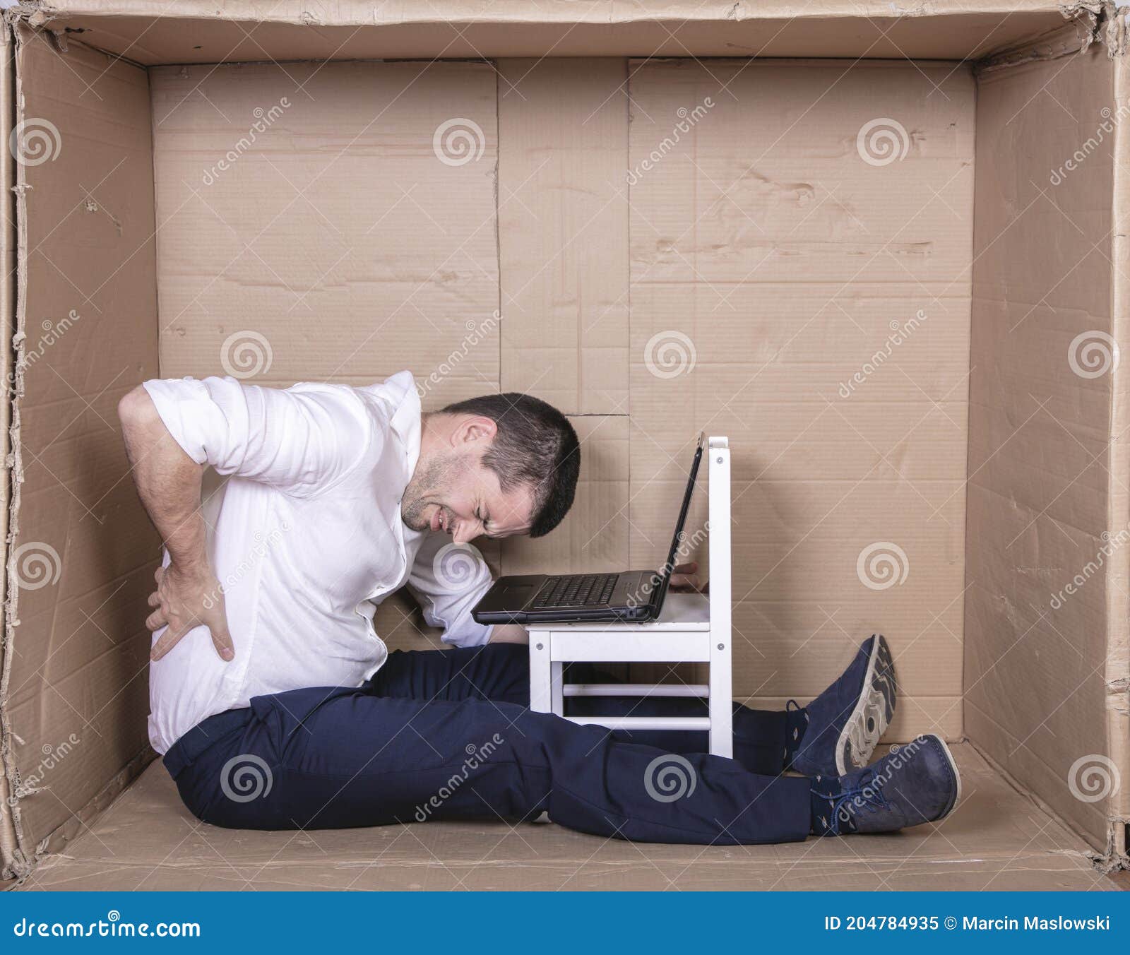 Broken Businessman in a Cardboard Office, Stress and Depression from ...