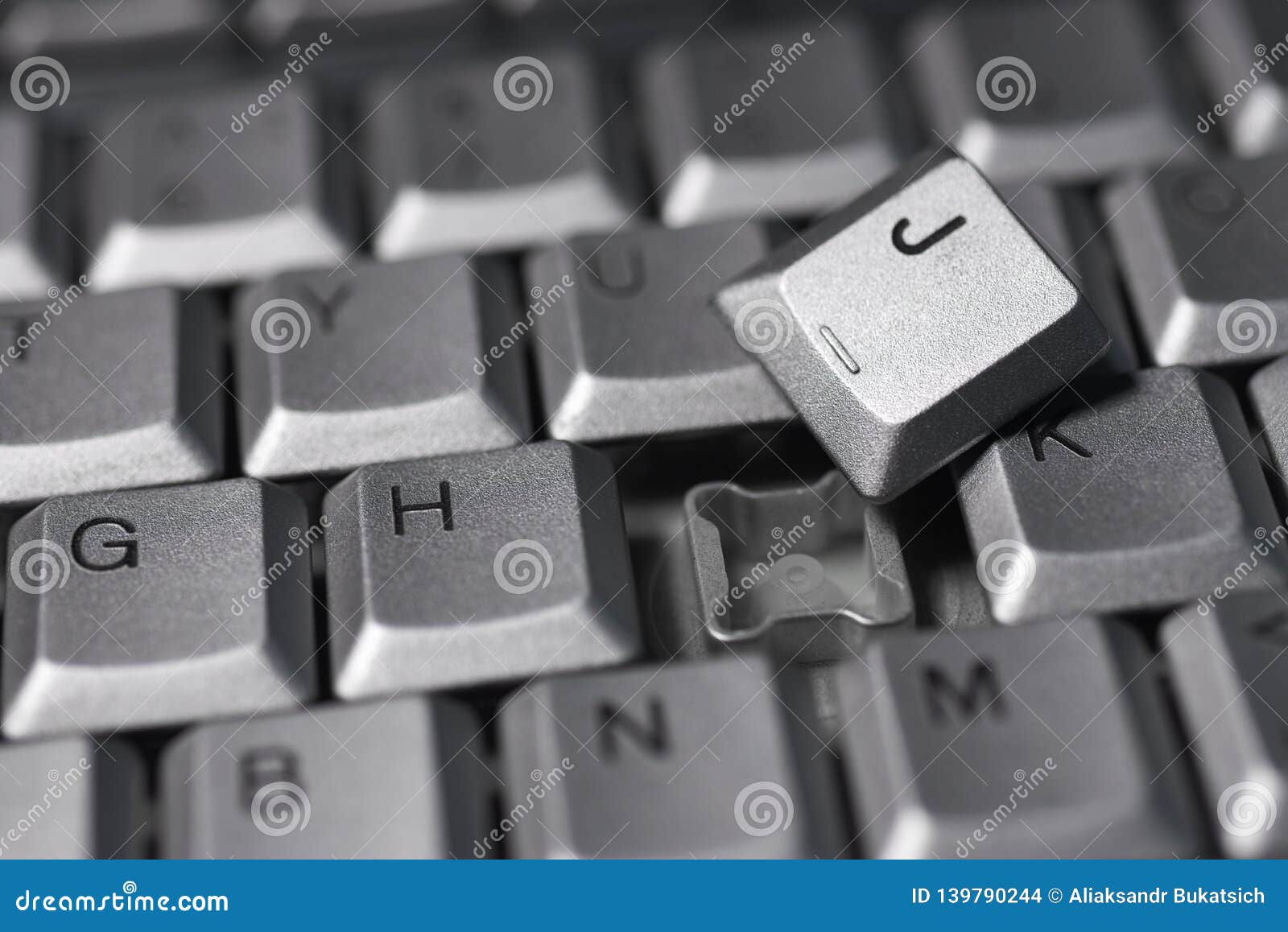 Broken Button on a Computer Keyboard, Close-up Stock Photo - Image of ...