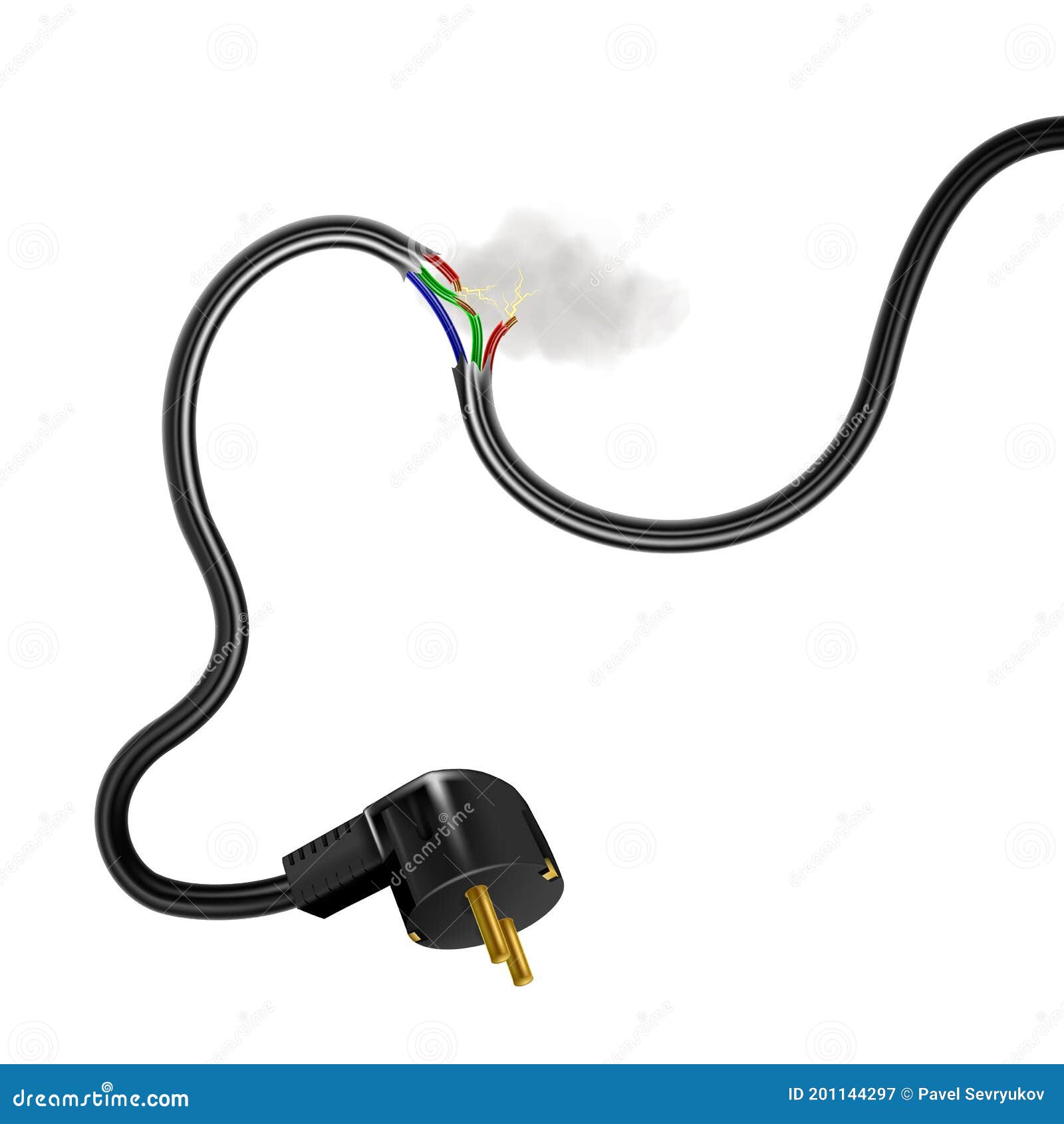 Broken Cable Electricity Current and Smoke Vector Stock Vector ...