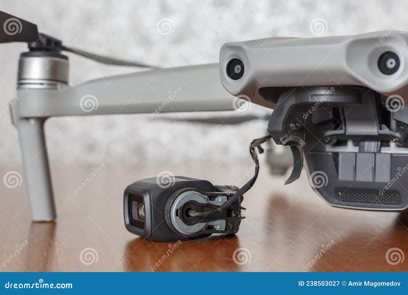Broken Camera Drone after Crash. Damaged Camera Gimbal. Stock Image ...