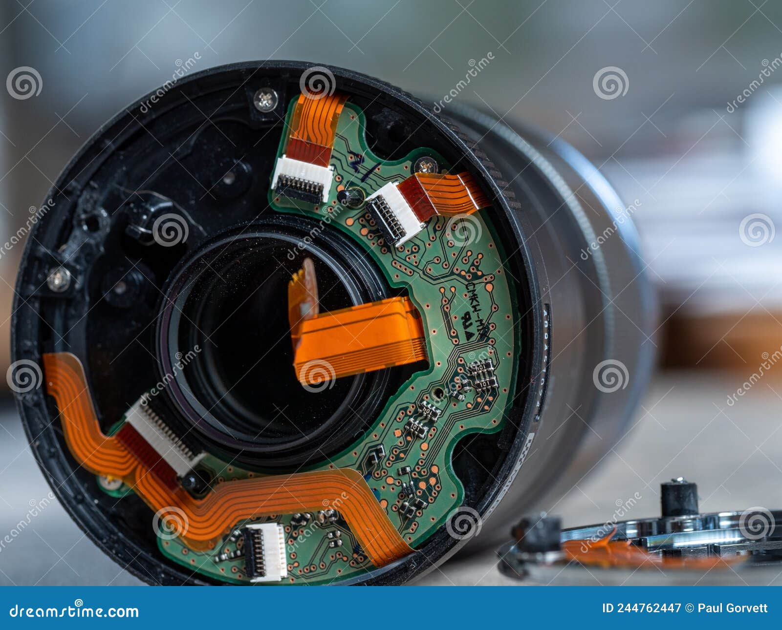Broken Camera Lens with Internal Broken Electronics Stock Image - Image ...
