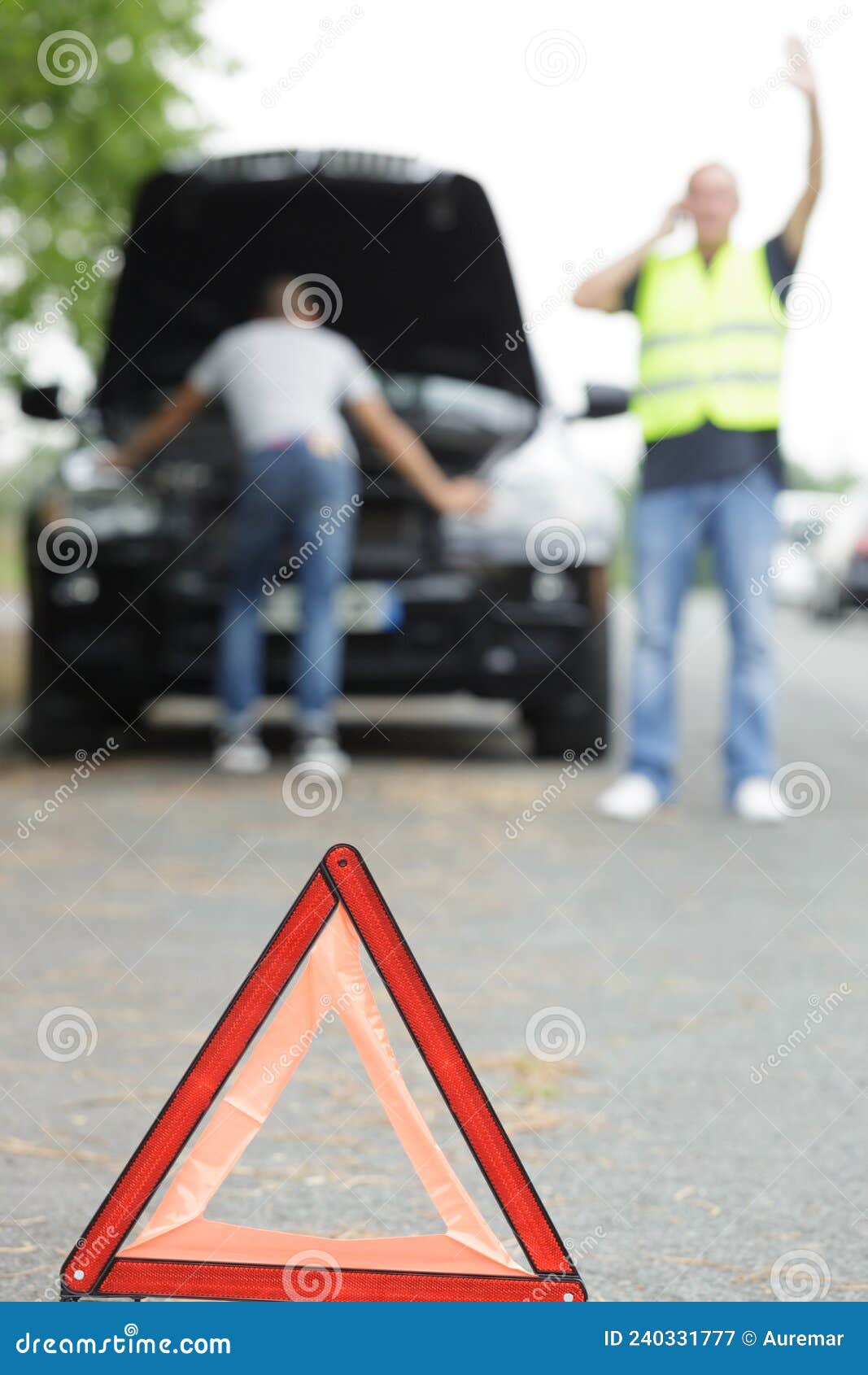 Broken Car Breakdown Triangle on Road Concept Stock Image - Image of ...