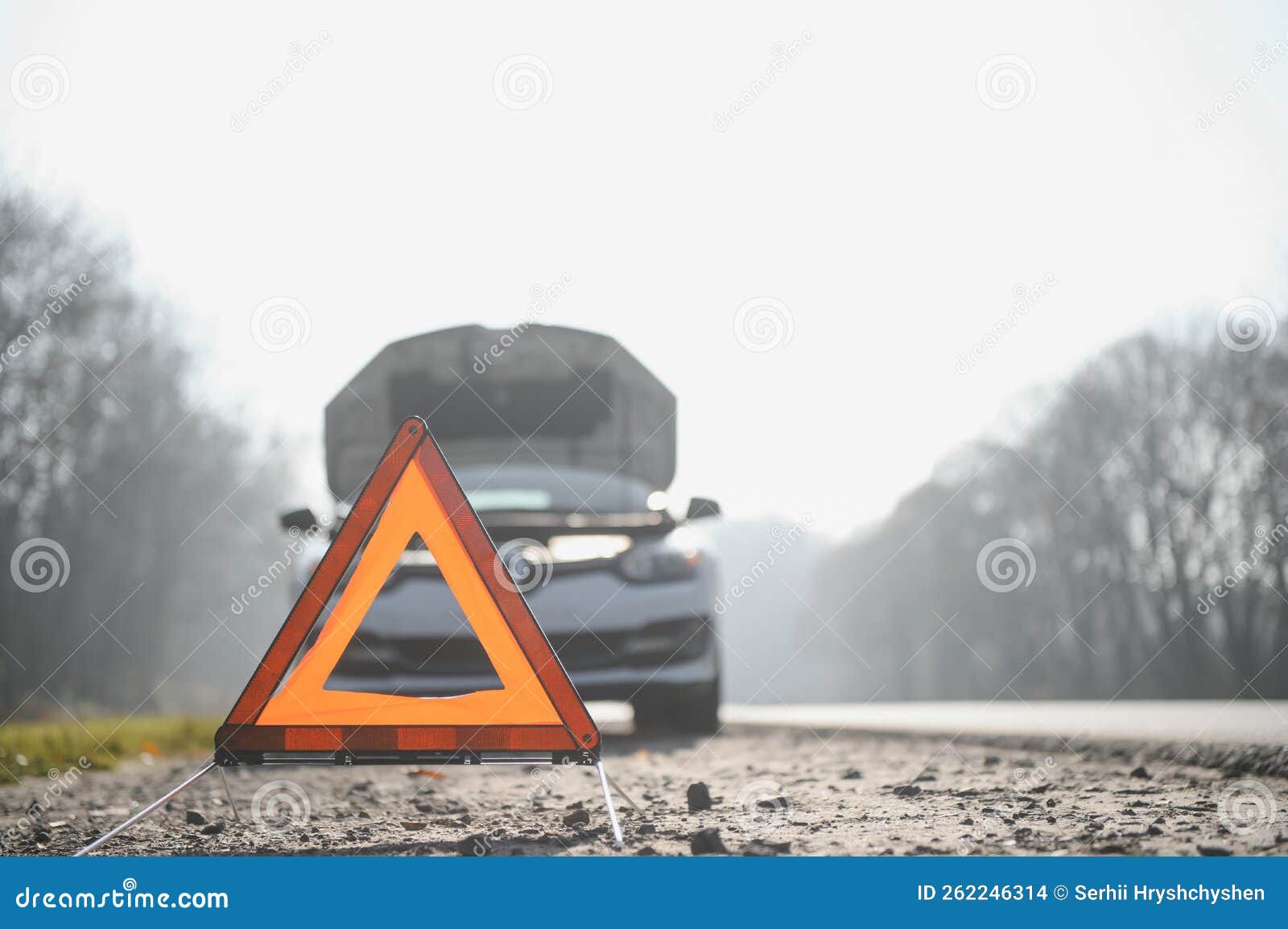 Broken Car Concept, Breakdown Triangle on Road Stock Photo - Image of ...