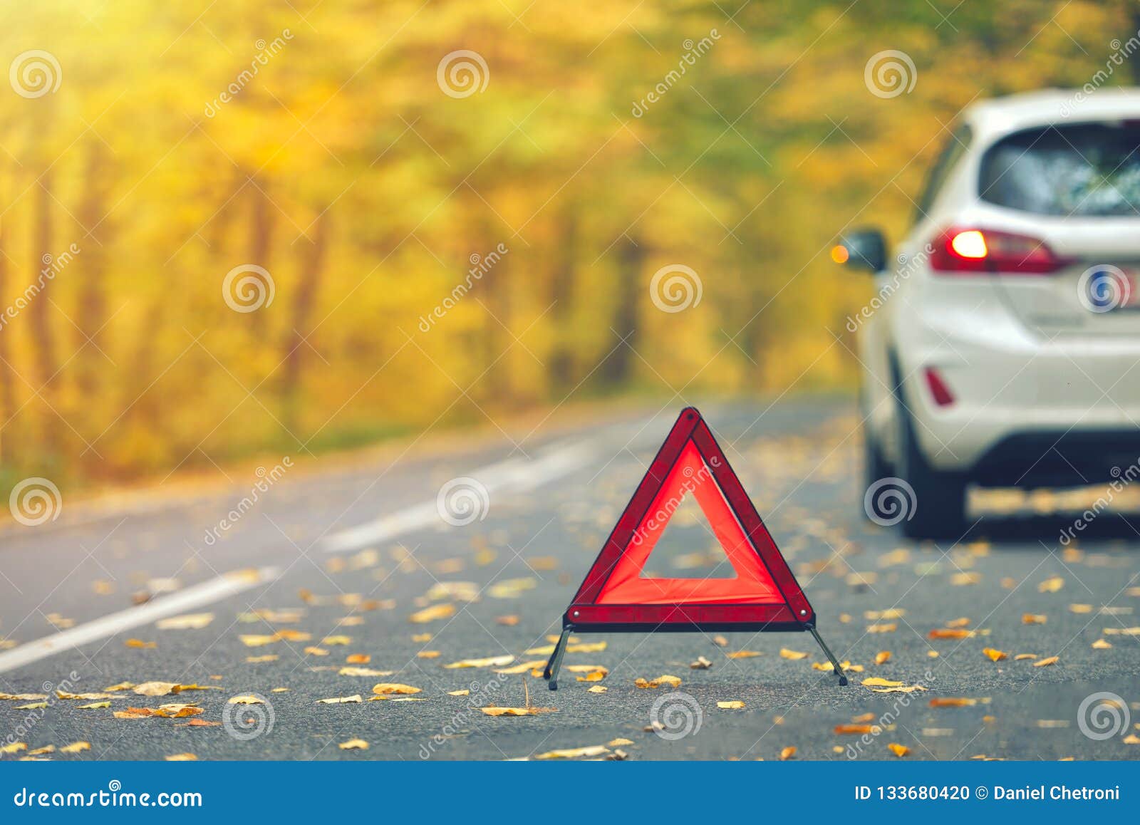 Broken Car Concept, Breakdown Triangle on Road Stock Photo - Image of ...