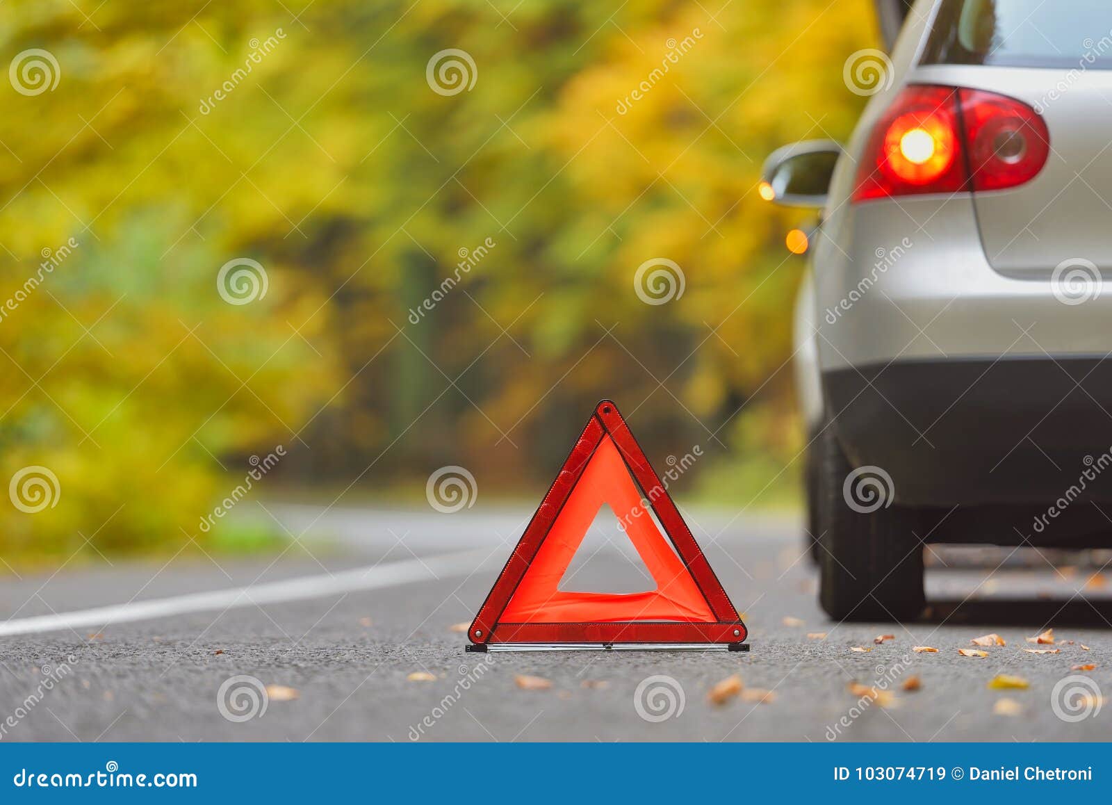 Broken Car Concept, Breakdown Triangle Stop Sign on Road Stock Image ...