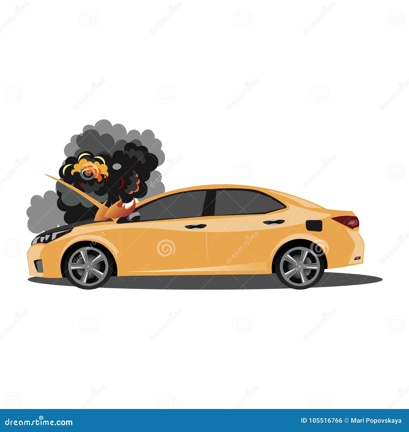 The Broken Car is Covered with Fire and Smoke. Stock Vector ...