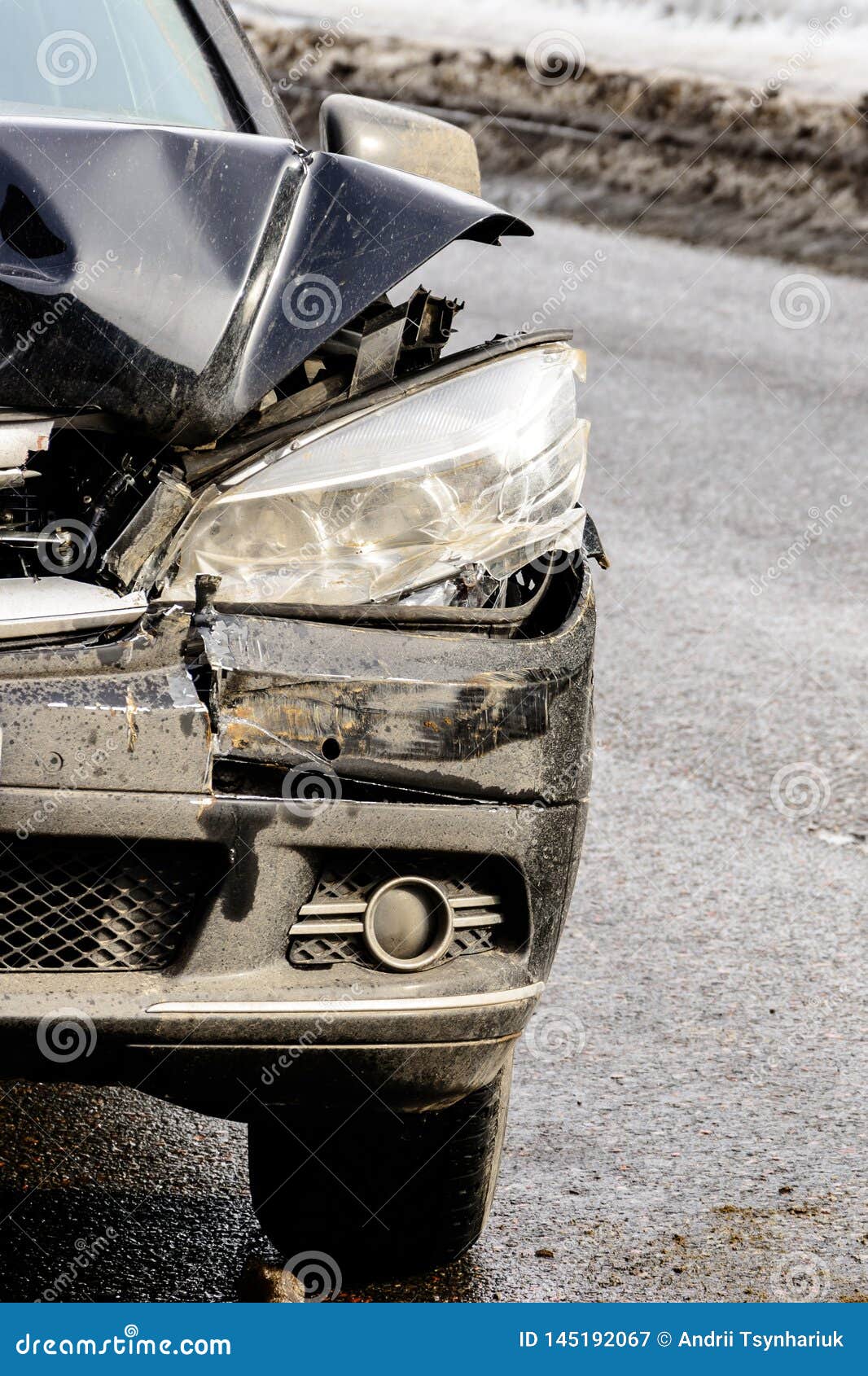 Broken Car Headlight on a Black Car, Close-up, Repair and Replacement ...