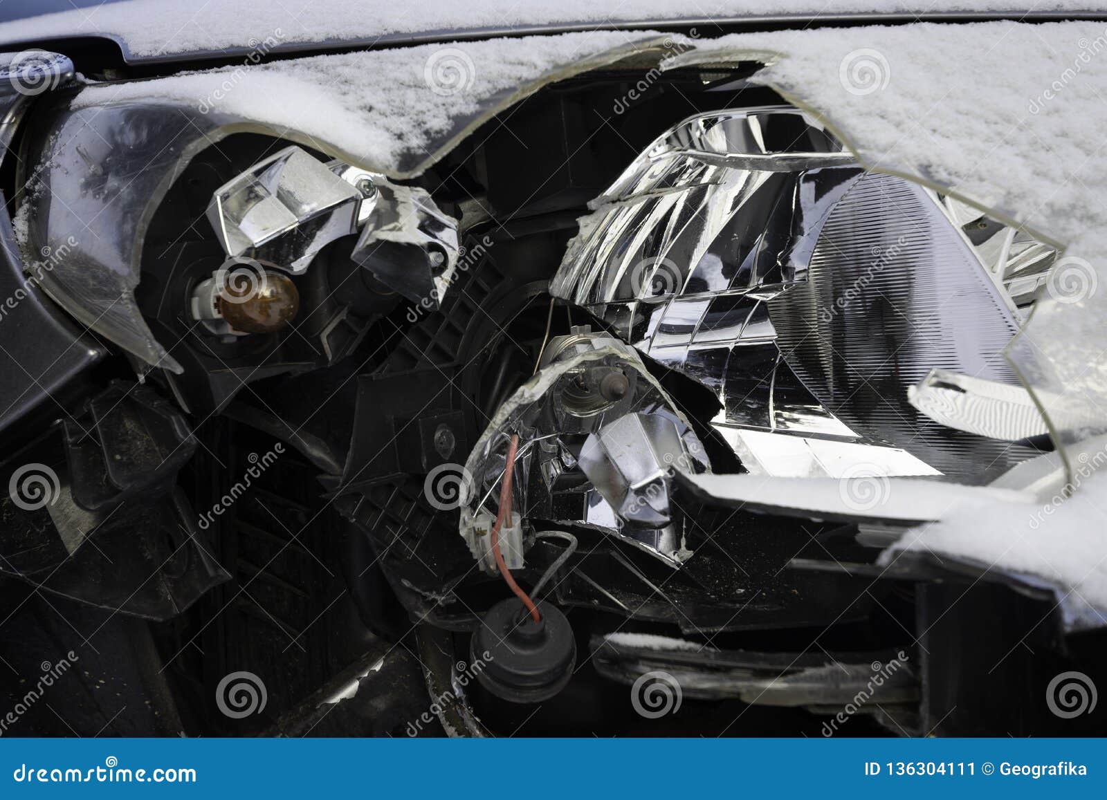 Broken Car Light Accident. Close Up of Damaged Headlight in a Front Car ...