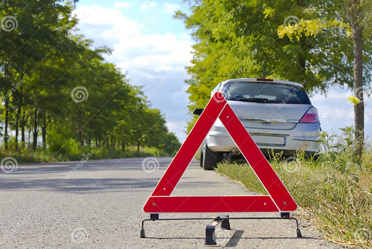 Broken car sign on a road stock image. Image of inside - 26501823
