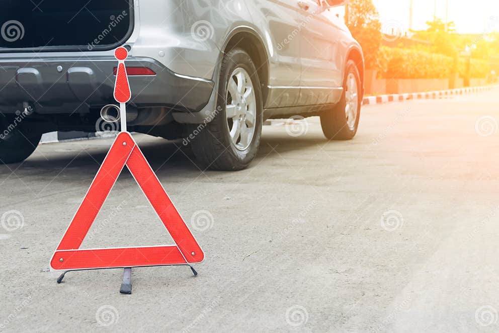 Broken car sign on a road stock photo. Image of assistance - 75339522