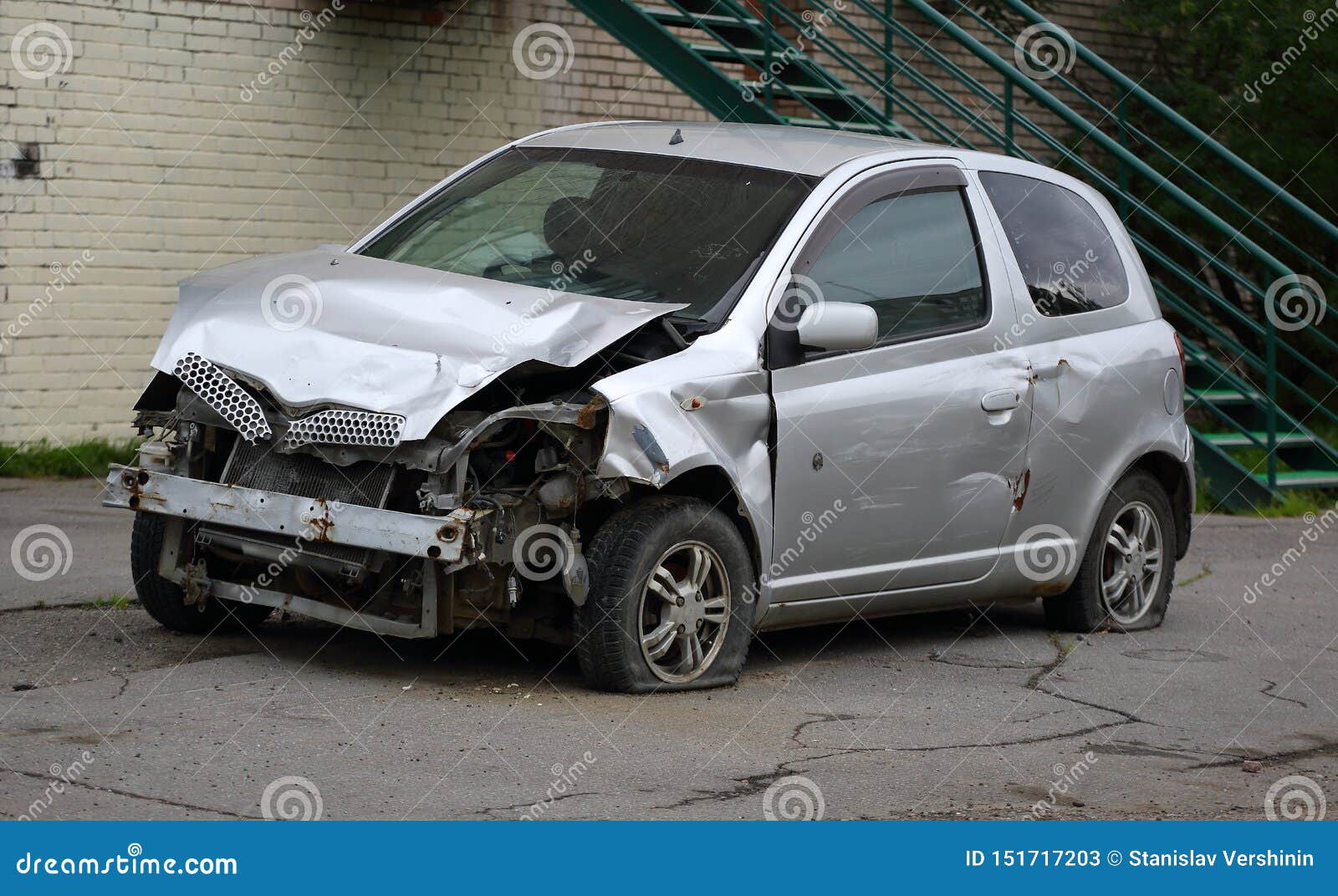 Broken Car Silver Color after the Accident Stock Image - Image of ...