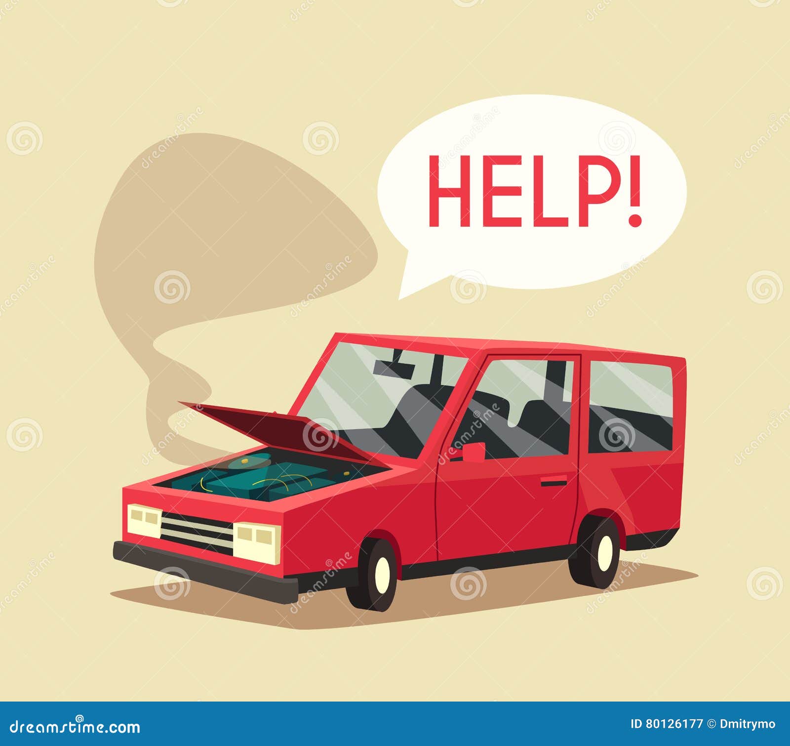 Broken Car. Vector Cartoon Illustration Stock Vector - Illustration of ...
