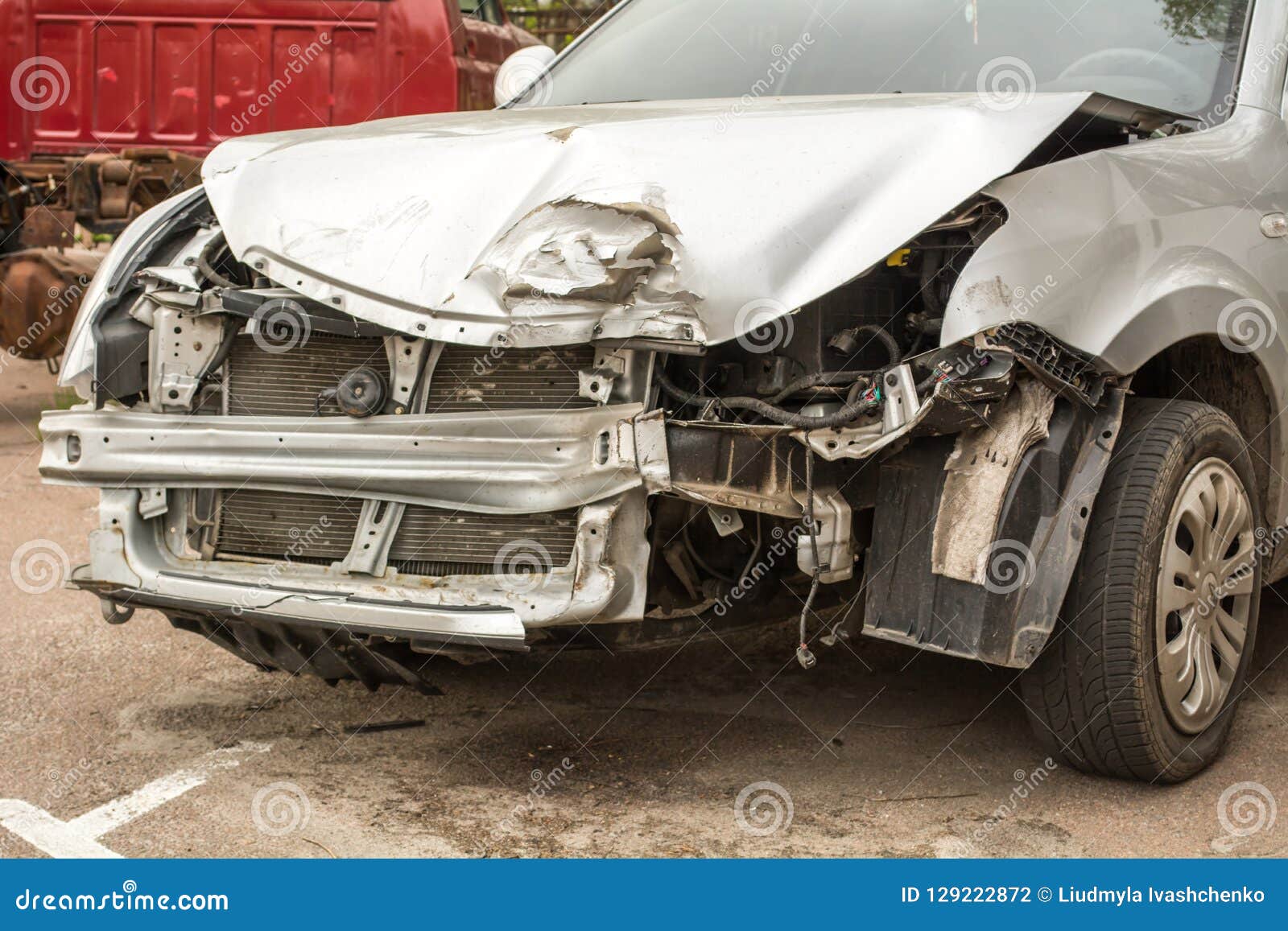 Broken Car. White Car after the Crash. Rusty Bumper. Editorial ...