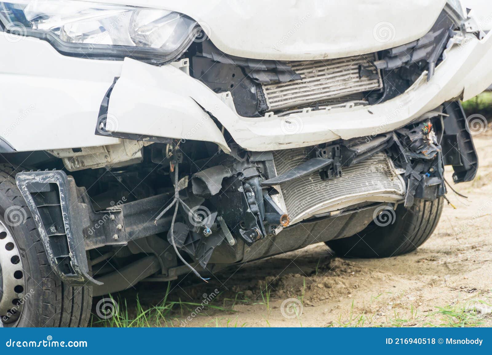 Broken Car White Van after Frontal Collision. Closeup Stock Photo ...