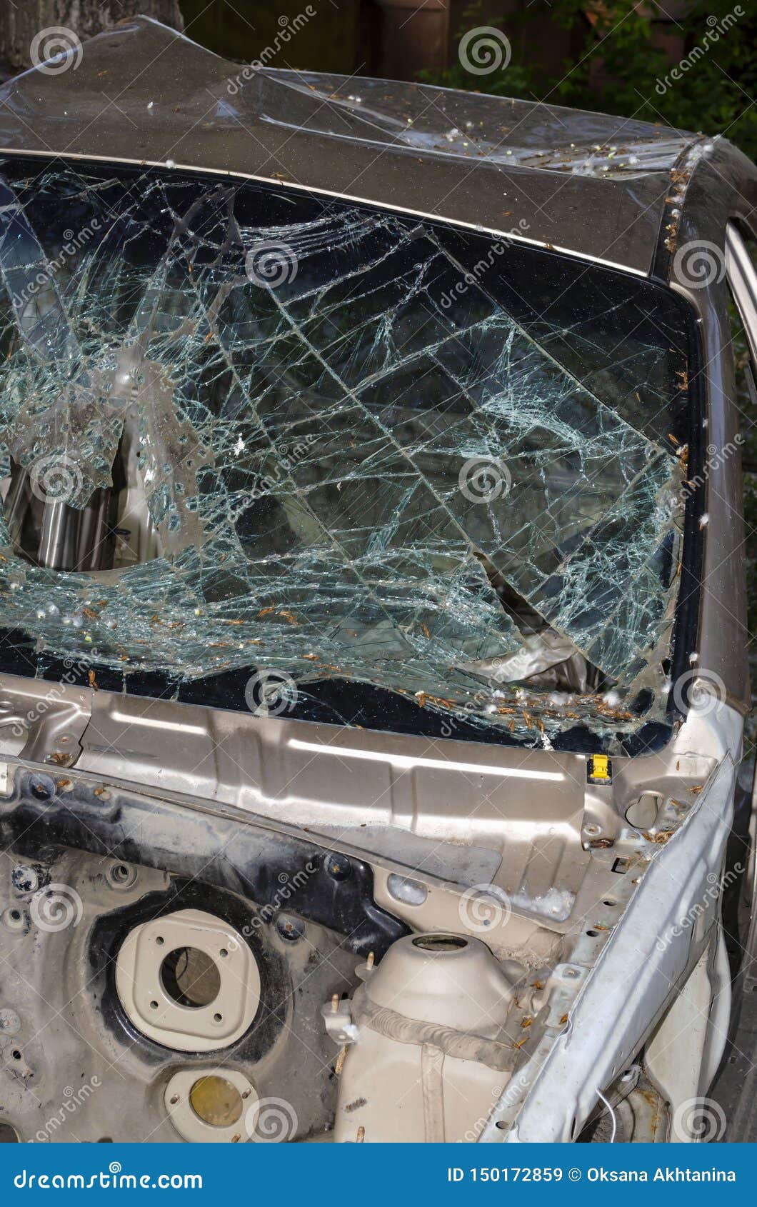 After the Car Crash, Windshield Fall on the Road Surface Stock Image ...