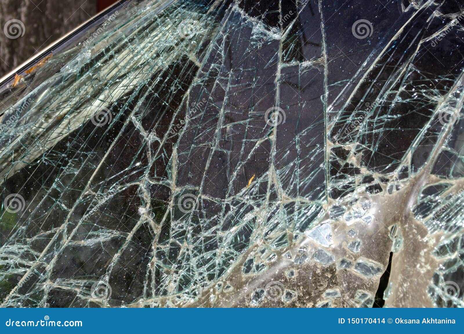 After the Car Crash, Windshield Fall on the Road Surface Stock Photo ...