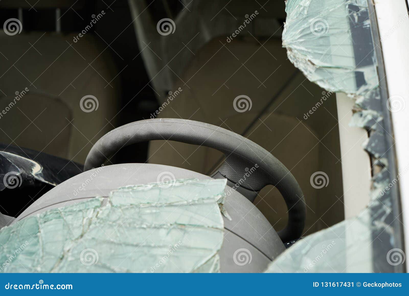 Broken Car Windshield, Closeup. Damaged Vehicle after Car Crash Stock ...