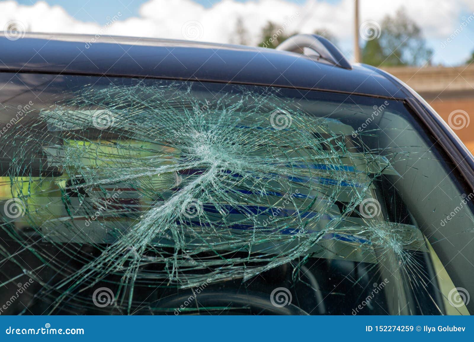 Broken Car Windshield. Consequences of a Traffic Accident Stock Image ...