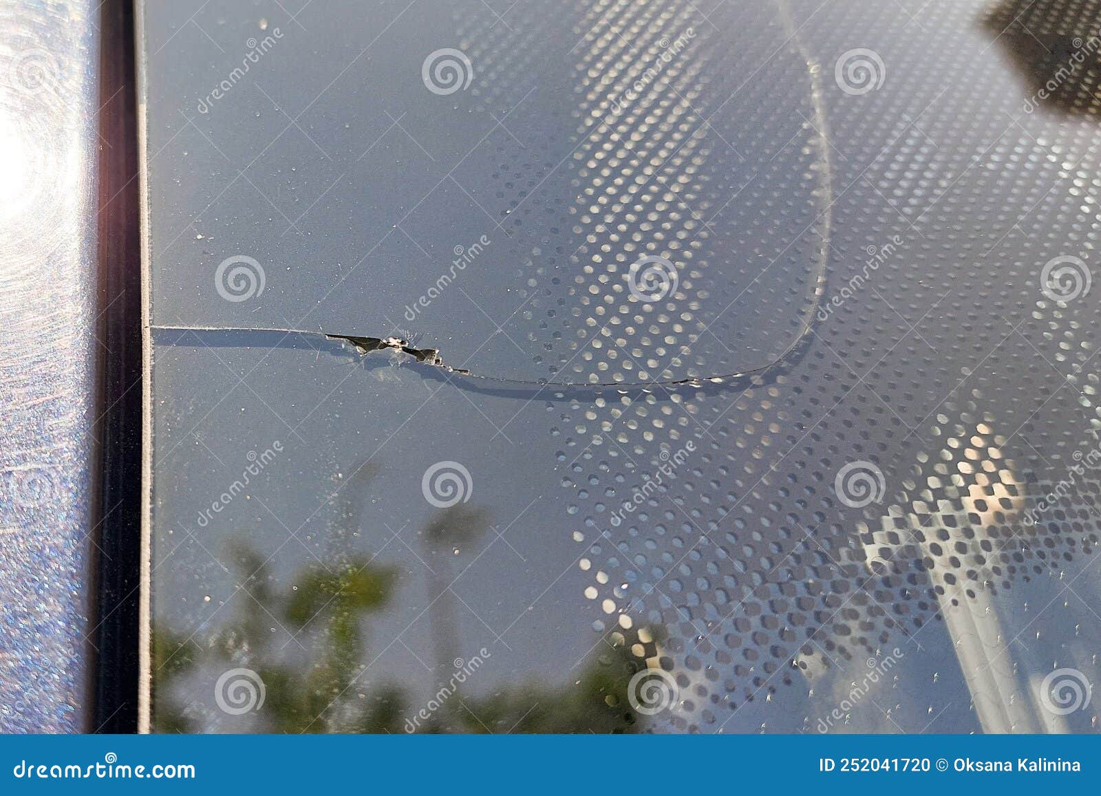 Broken Car Windshield. Crack on the Glass Stock Photo - Image of ...