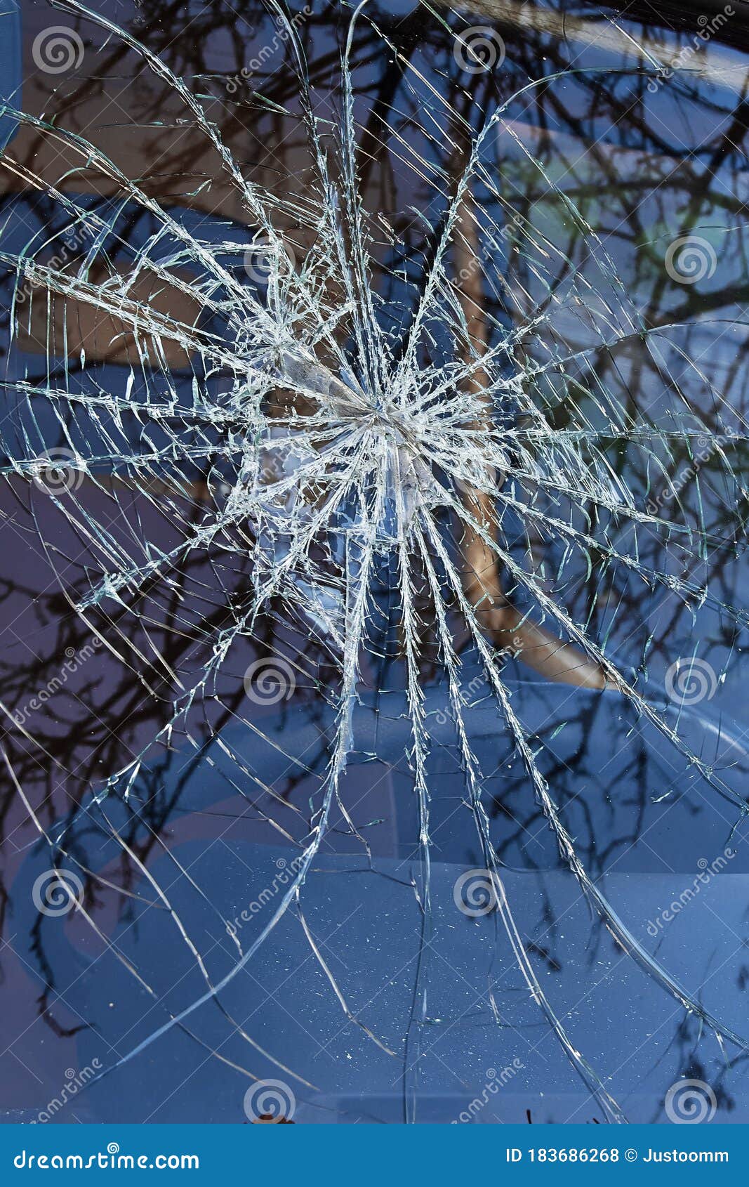 A Broken Car Windshield Like a Spider`s Web. Stock Photo - Image of ...