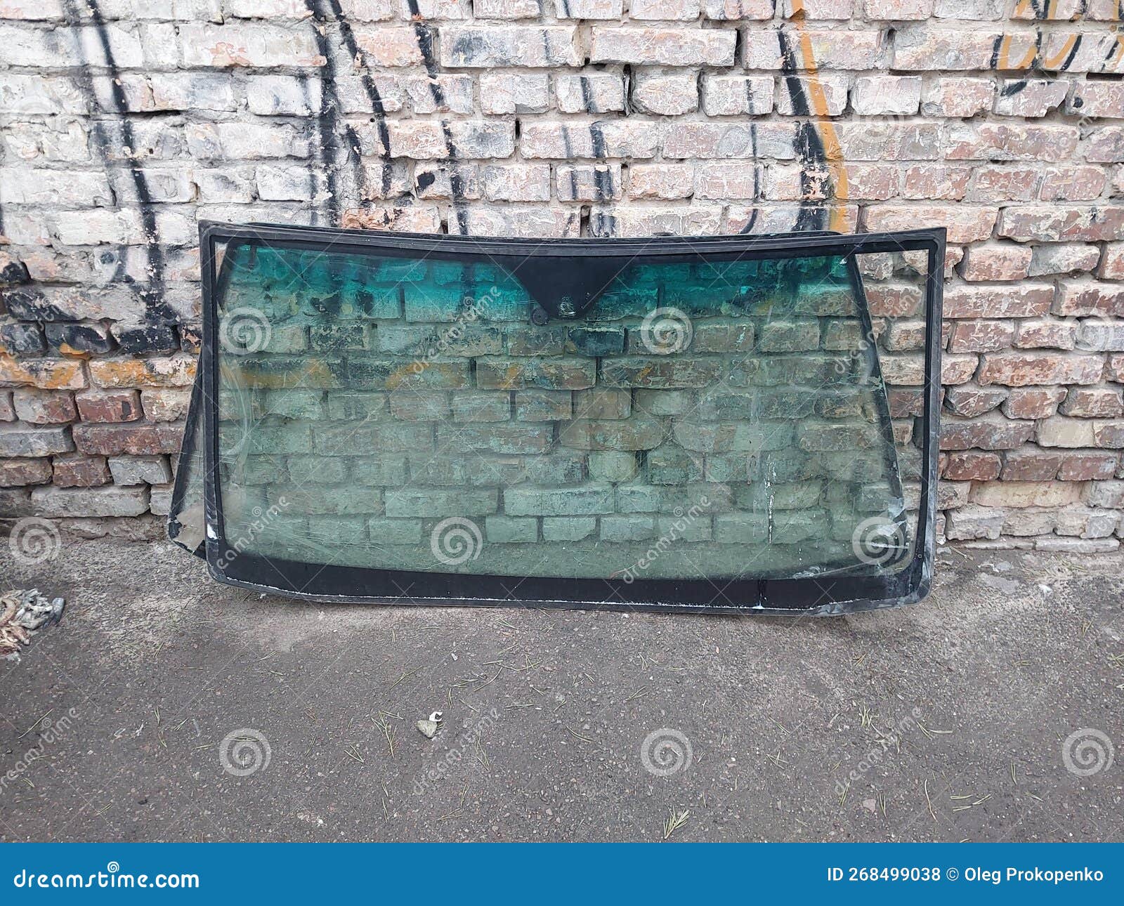 Broken Car Windshield Near Brick Wall Stock Photo - Image of shatter ...
