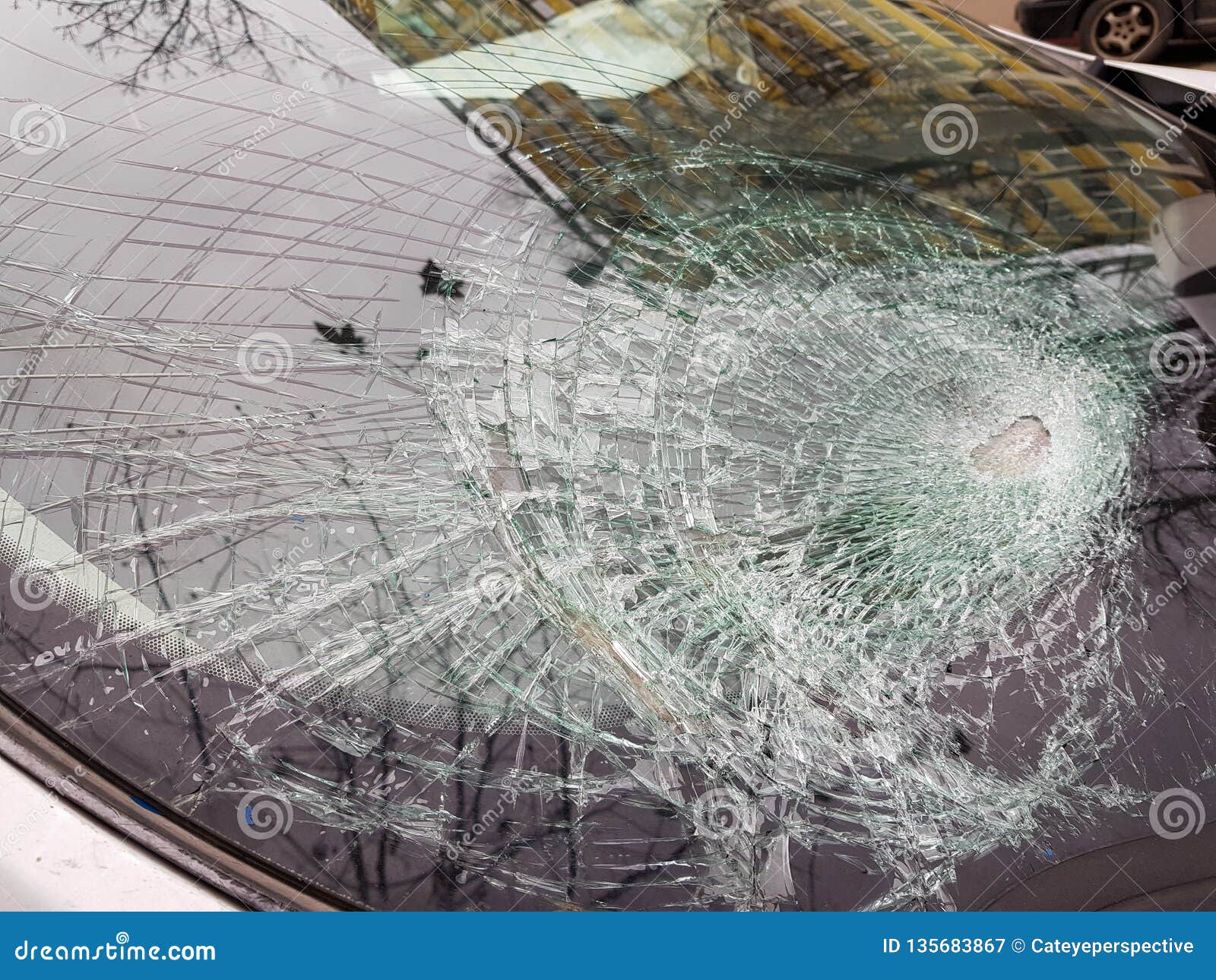 Broken Car Windshield after a Crash Stock Image - Image of garage, city ...