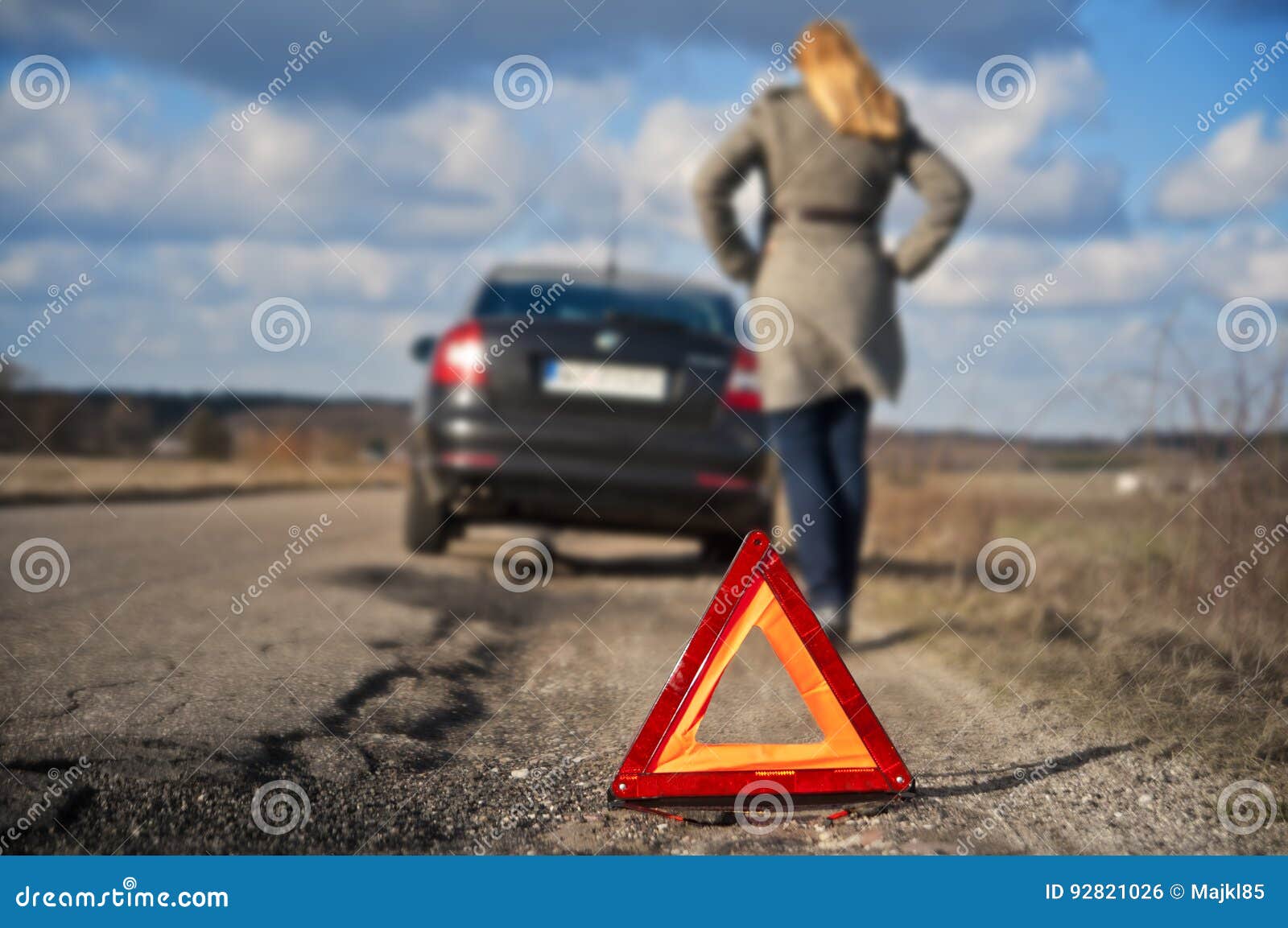 Broken Car - Woman Driver Pulled Over on a Country Road Stock Photo ...
