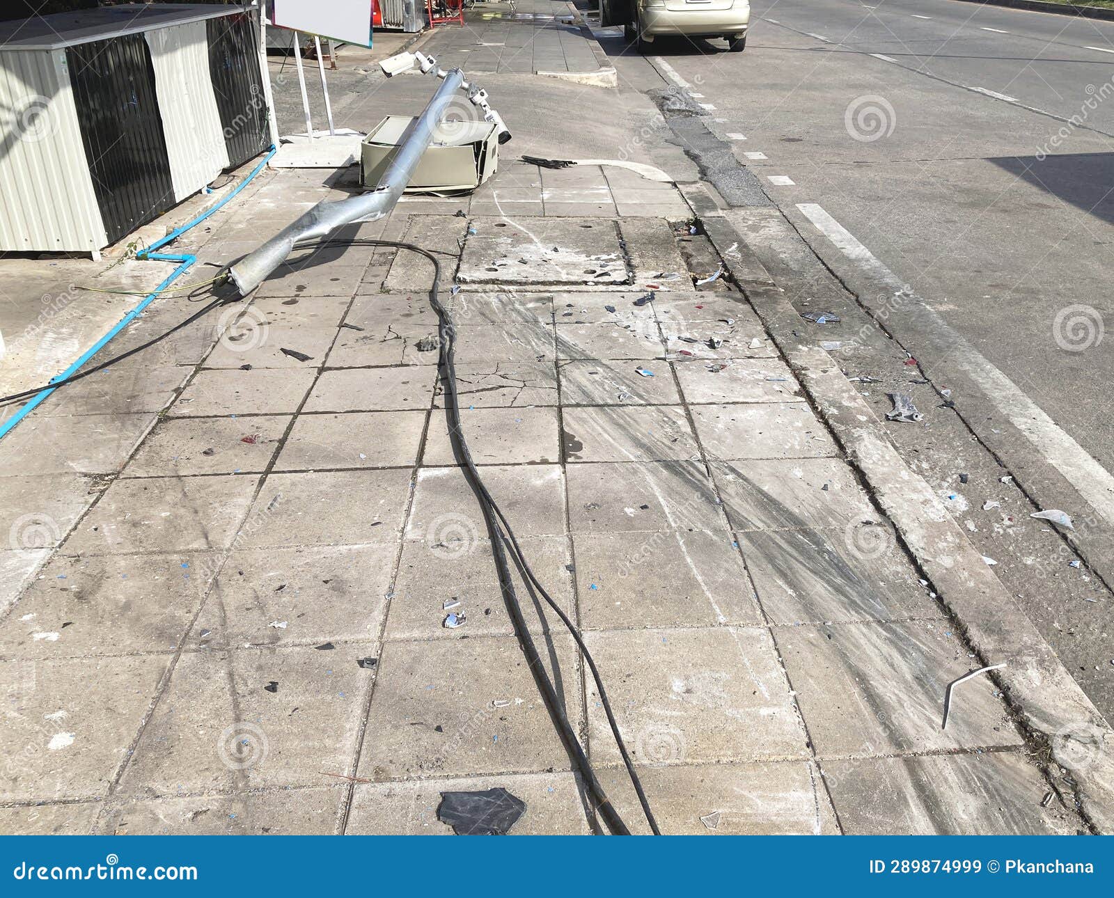 Broken CCTV Camera on the Footpath by Car Accident Stock Image - Image ...