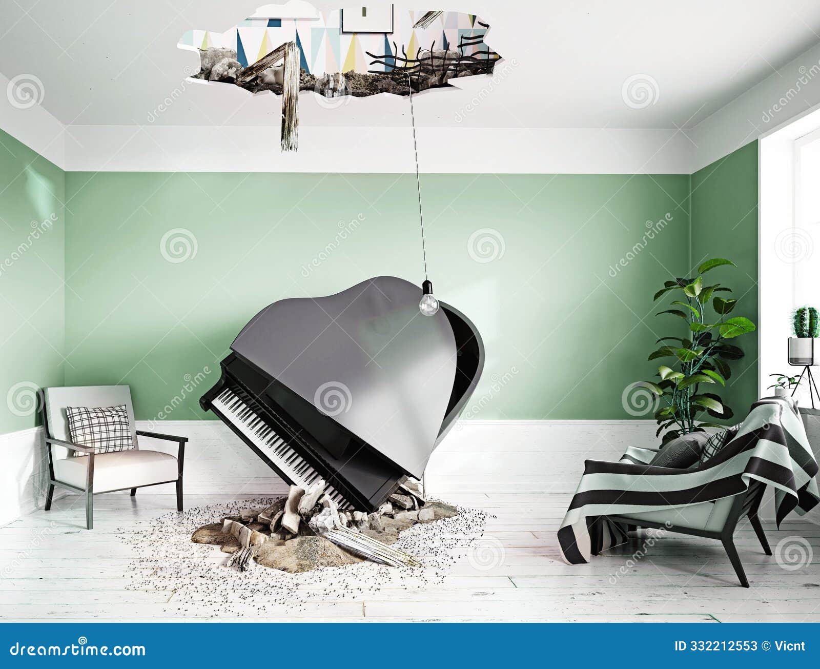 Broken Ceiling And Falling Refrigerator Stock Image | CartoonDealer.com ...