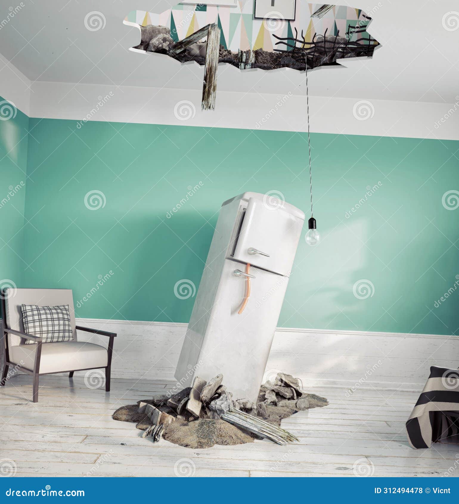 Broken Ceiling And Falling Refrigerator Stock Image | CartoonDealer.com ...