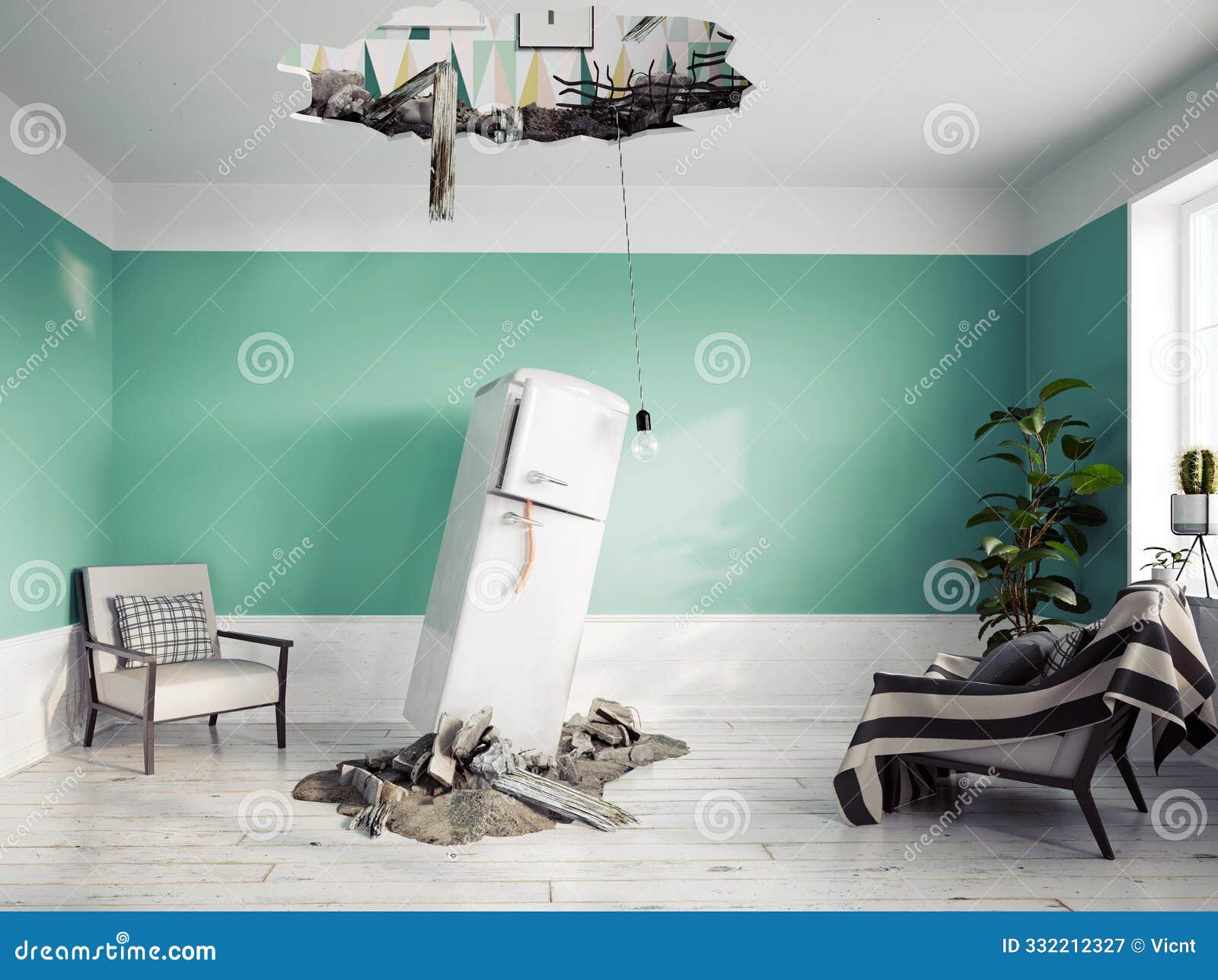 Broken Ceiling And Falling Refrigerator Stock Image | CartoonDealer.com ...