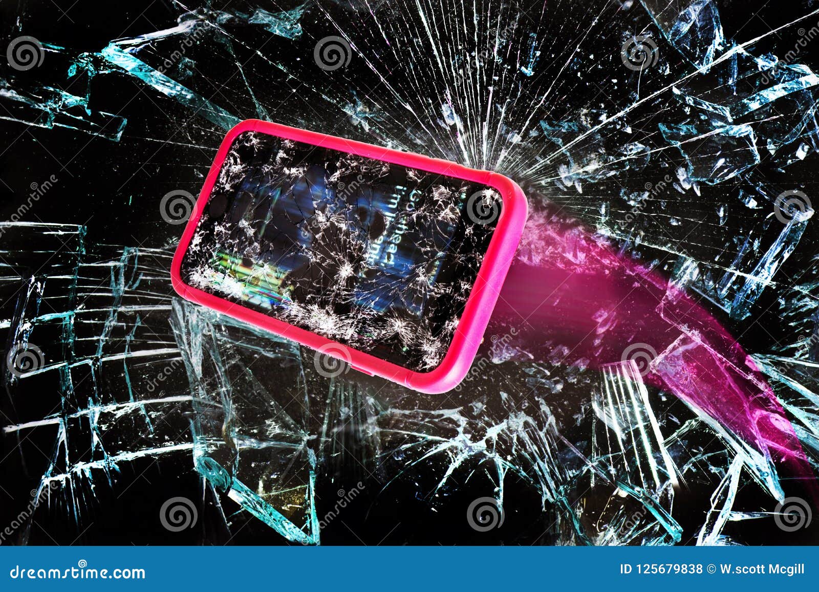 Broken Cell Phone. stock photo. Image of glass, shards - 125679838